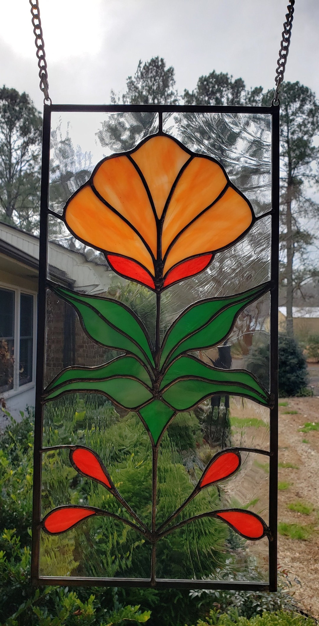 Modern Stained Glass Flower Panel - Etsy