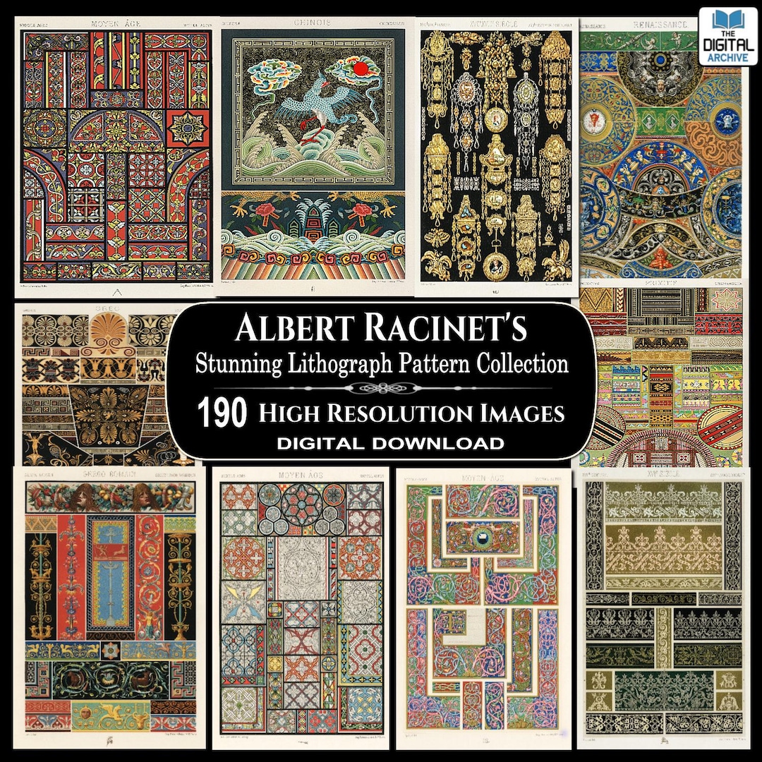 190 Albert Racinet Lithograph Patterns | Hi-res JPG | Arts & Crafts ...