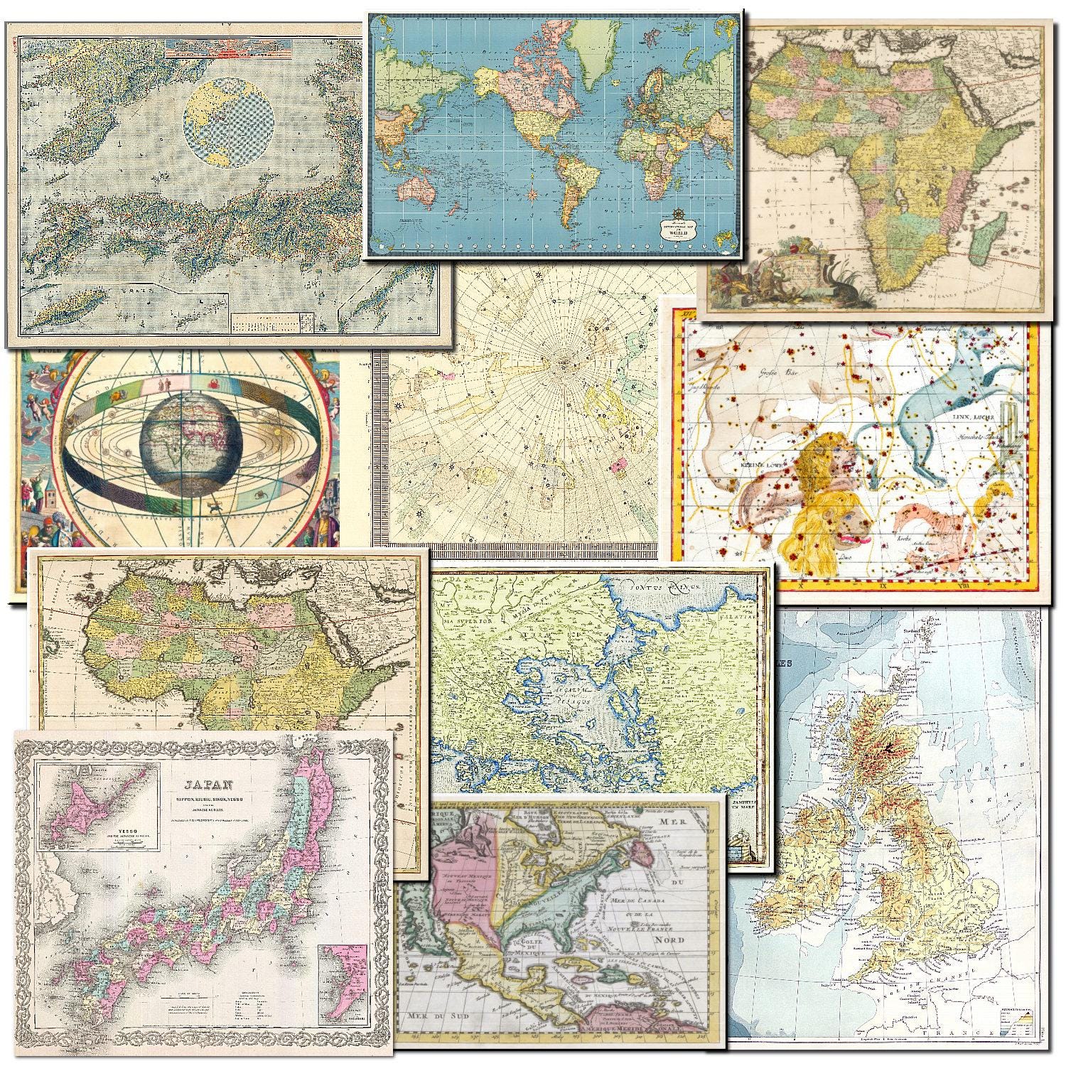 332 VINTAGE MAPS & CHARTS - World, America, Europe, Asia, Maps, Star ...