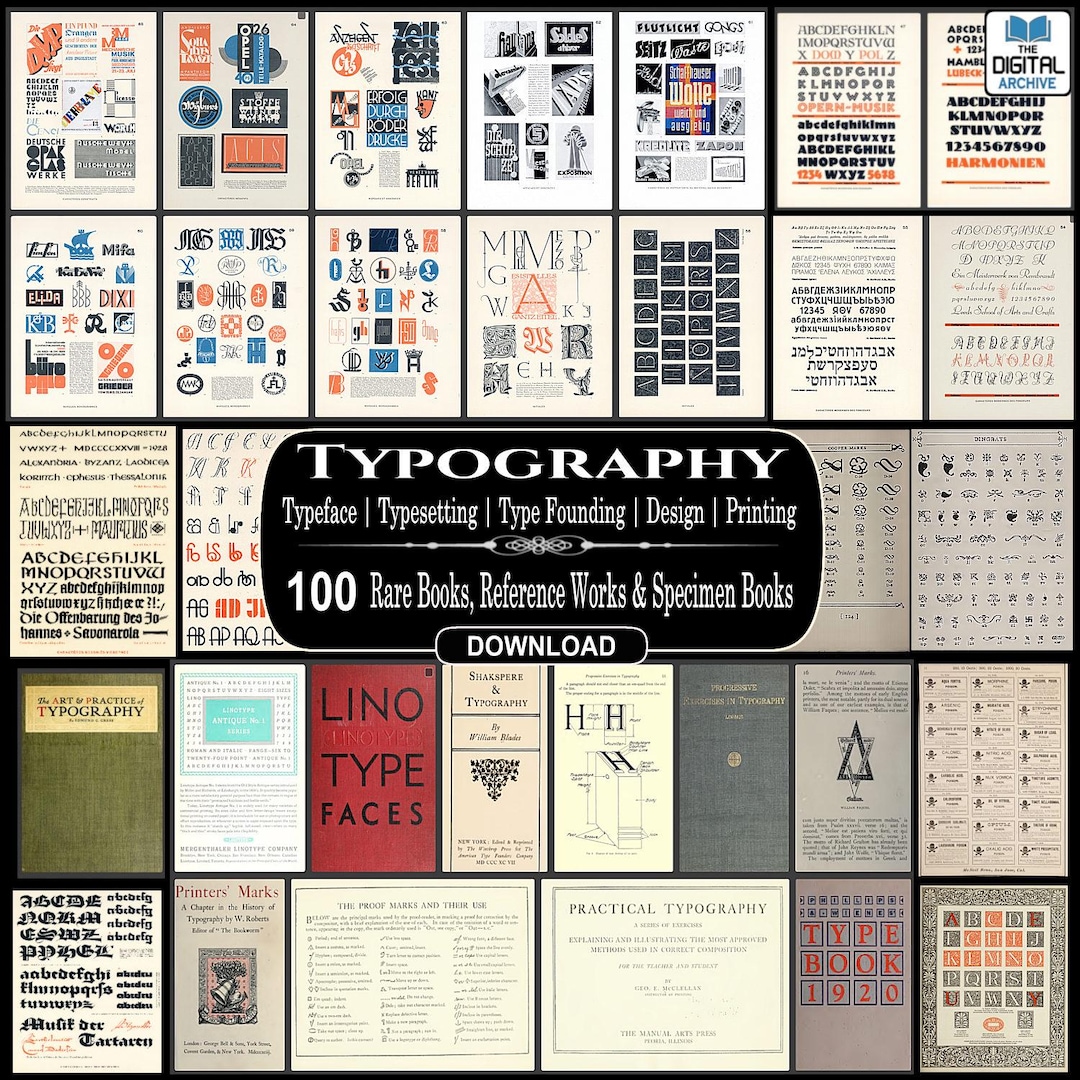 100 RARE TYPOGRAPHY BOOKS: Specimen Catalogs, Typesetting, Type ...