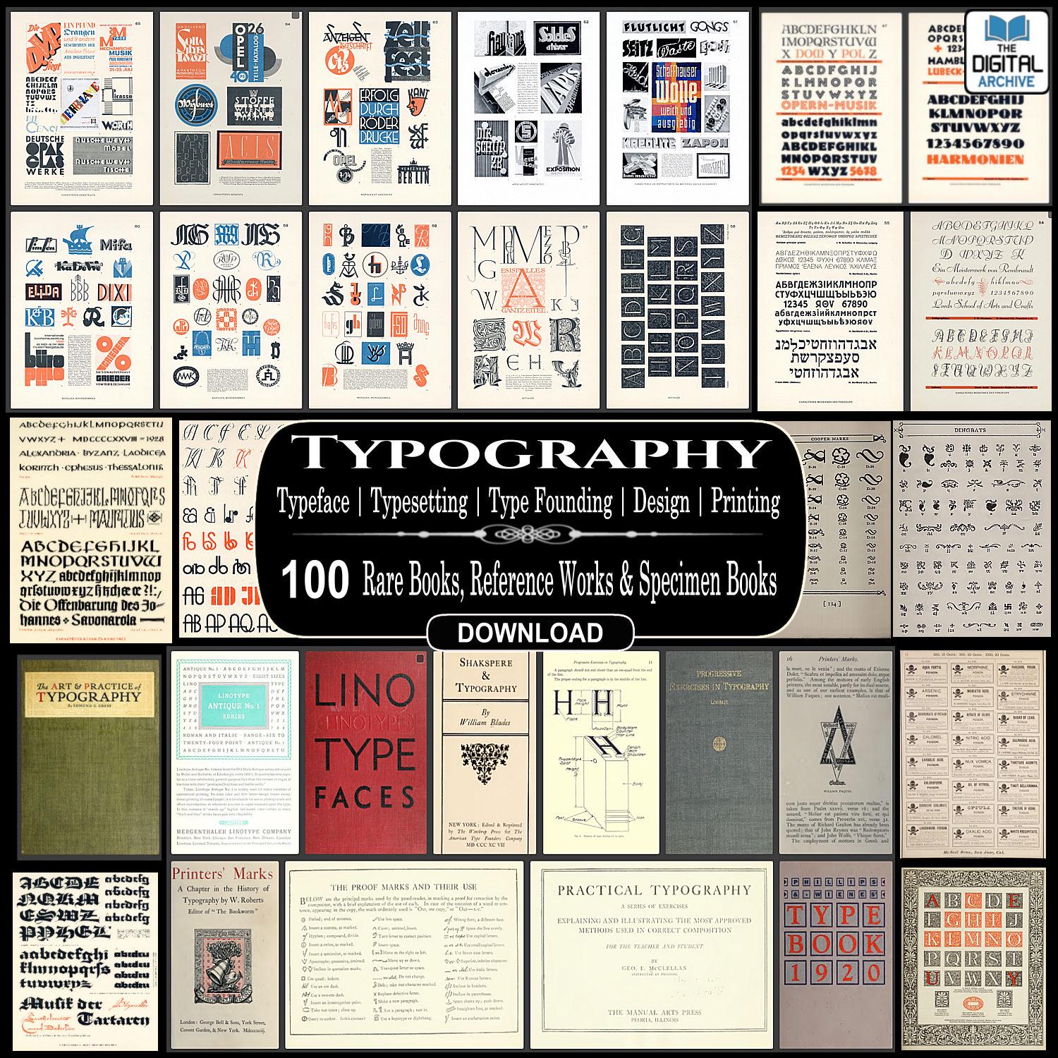 100 RARE TYPOGRAPHY BOOKS: Specimen Catalogs, Typesetting, Type ...