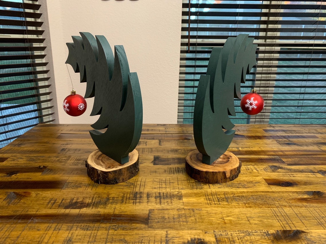 Large Leaning grinch Style Christmas Tree With Natural Tree Trunk Base ...