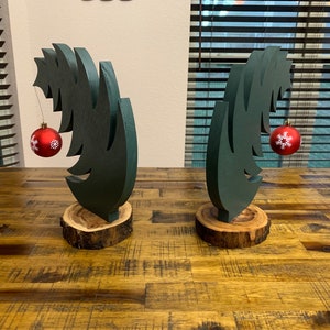 Large Leaning grinch Style Christmas Tree With Natural Tree Trunk Base ...