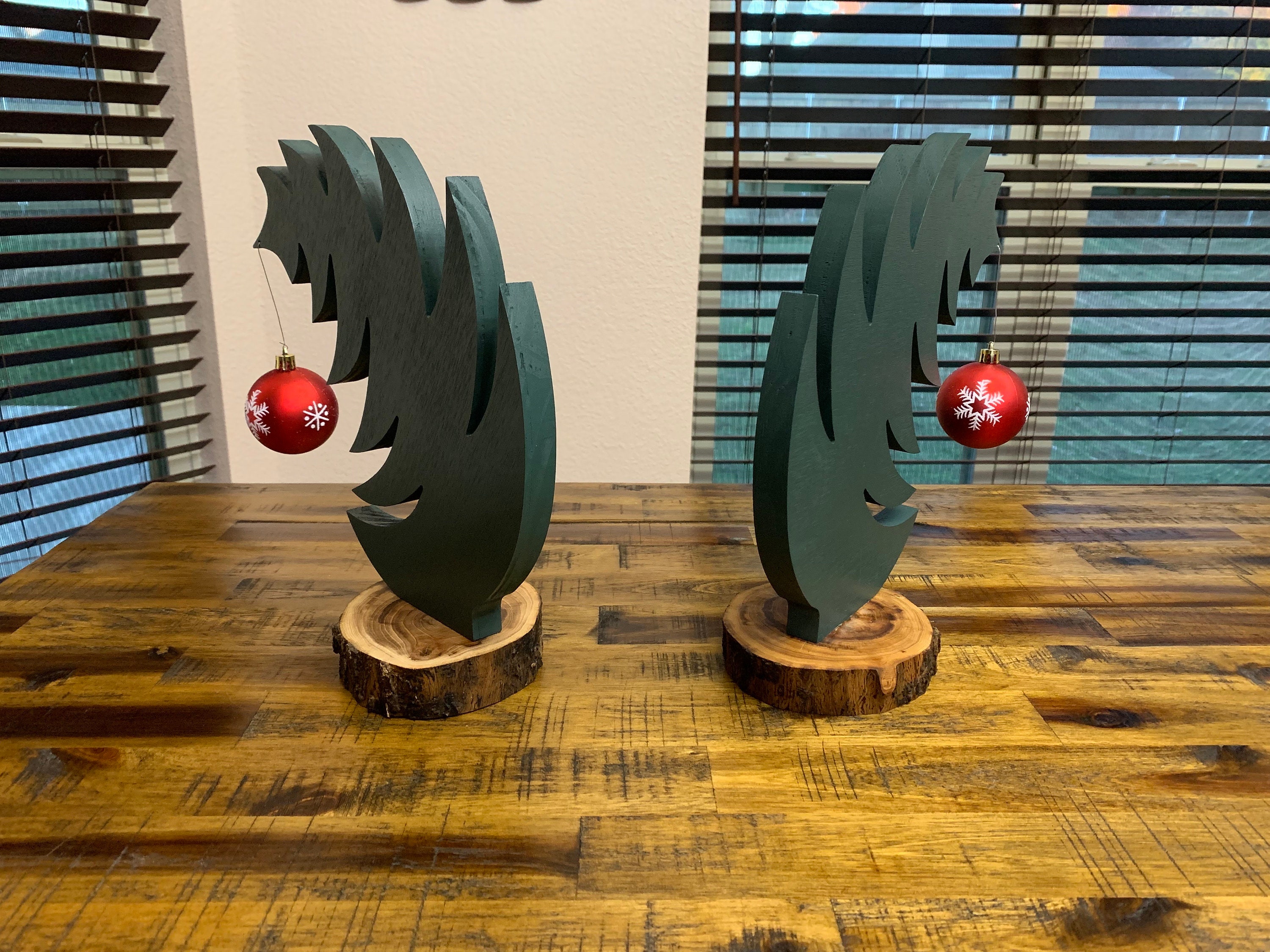 Large Leaning grinch Style Christmas Tree With Natural Tree Trunk Base ...