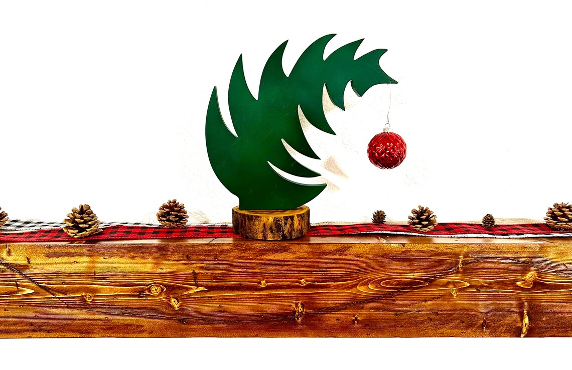 Large Leaning Grinch Style Christmas Tree, Live Edge Tree Trunk Base ...