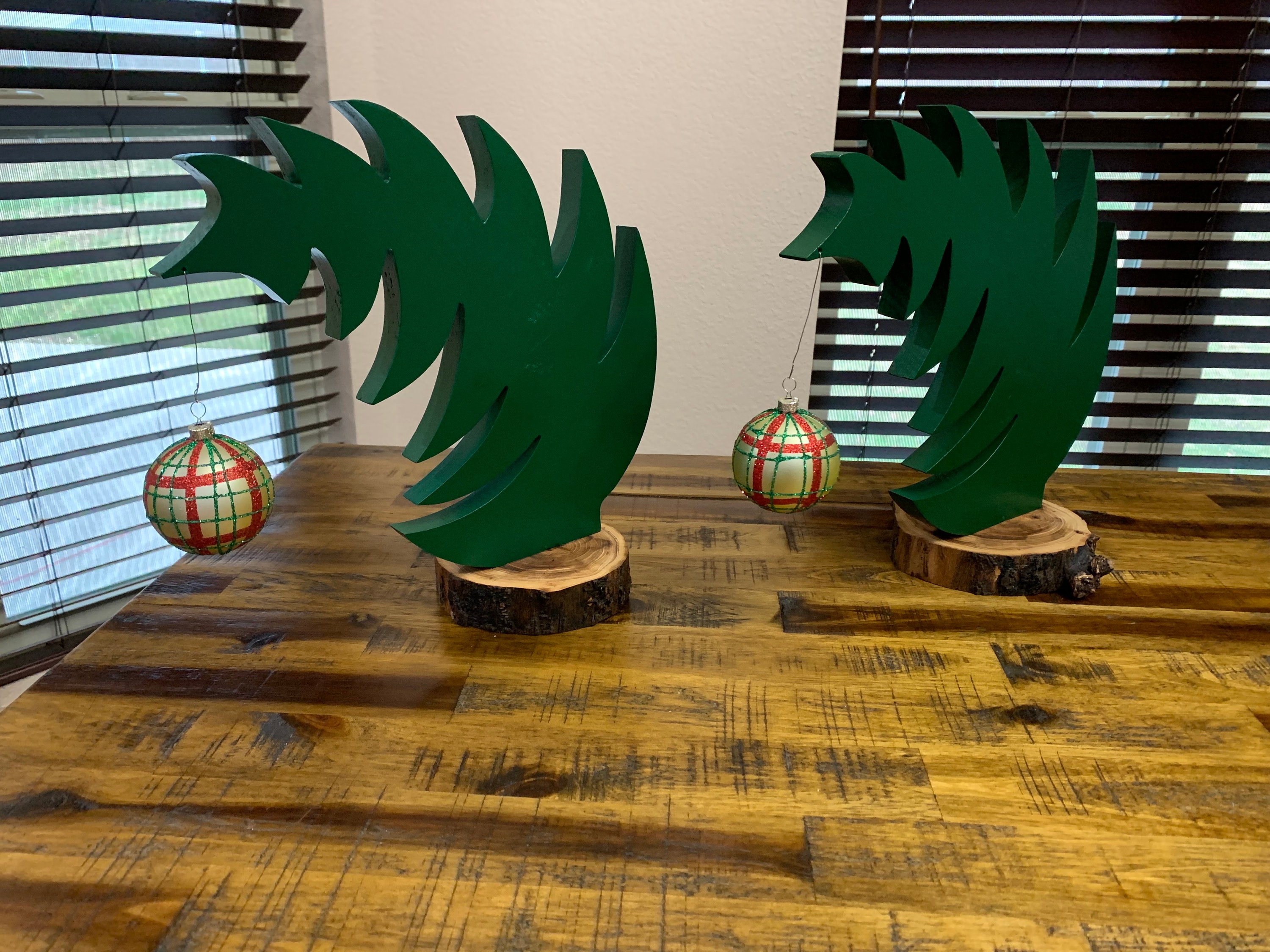 Large Leaning grinch Style Christmas Tree With Natural Tree Trunk Base ...