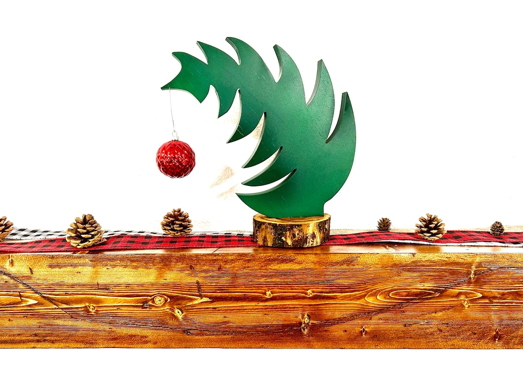Large Leaning Grinch Style Christmas Tree, Live Edge Tree Trunk Base ...