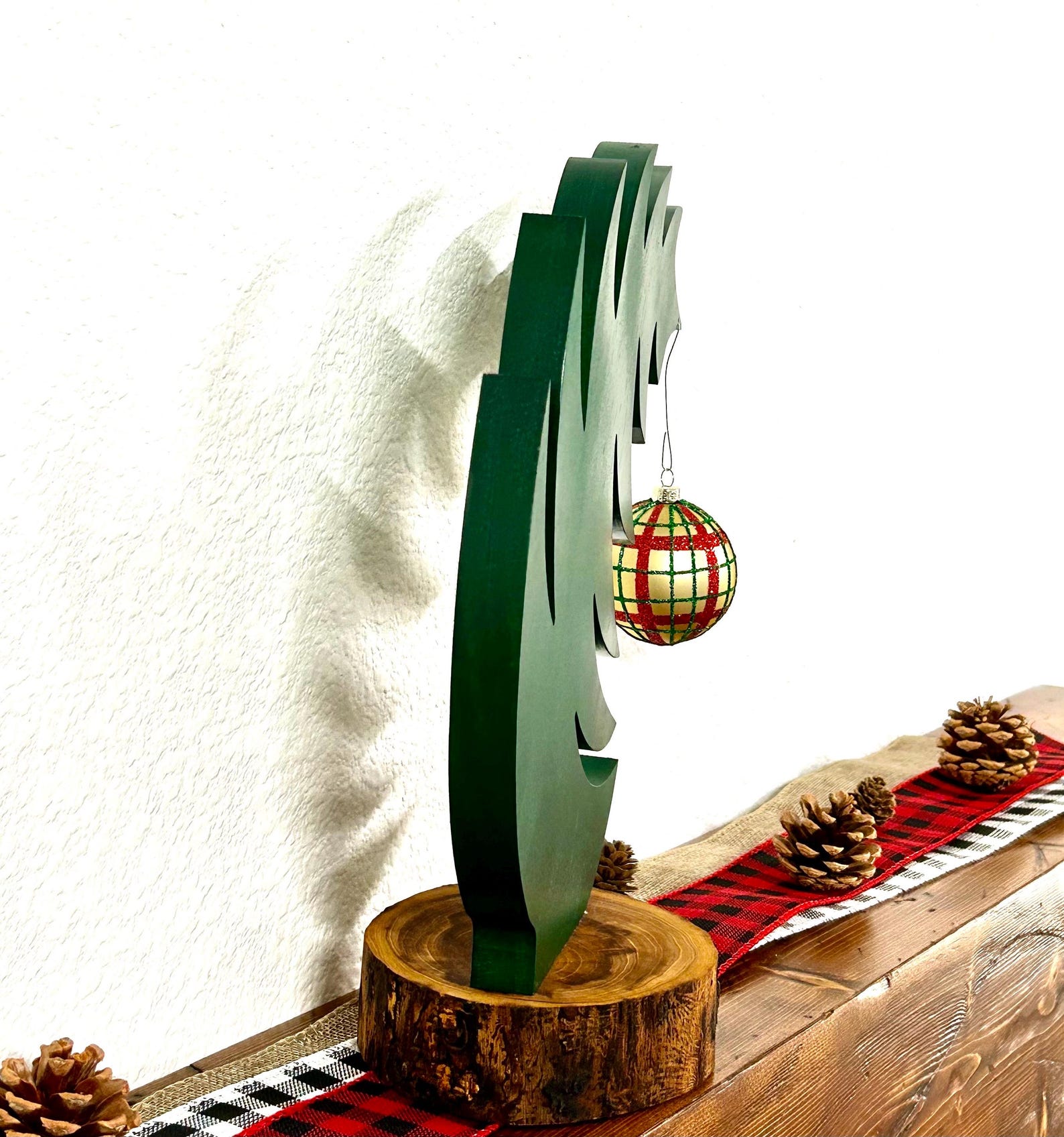 Large Leaning Grinch Style Christmas Tree, Live Edge Tree Trunk Base ...