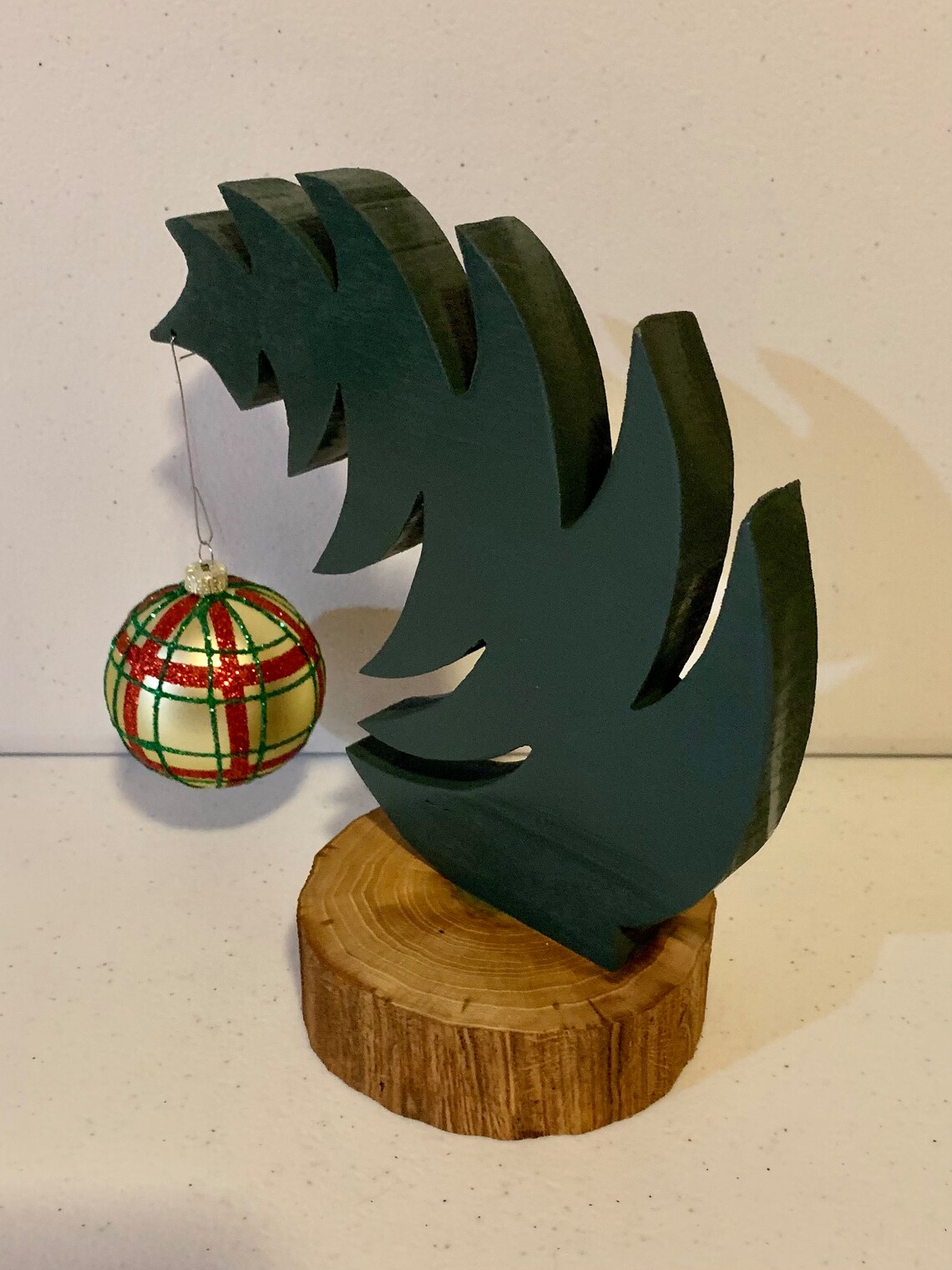 Small Leaning "grinch Style" Christmas Tree With Natural Tree Trunk ...