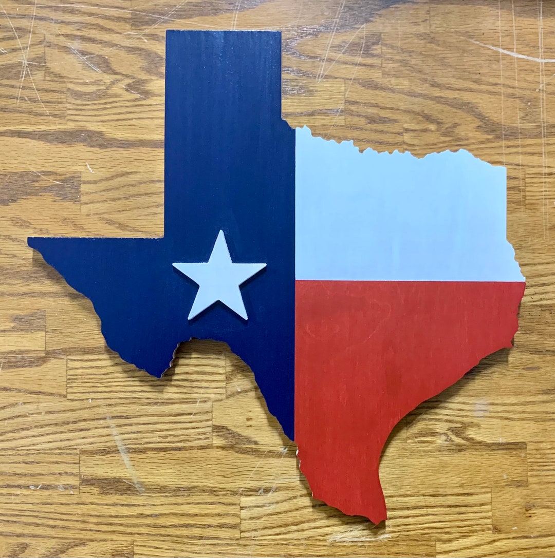 Wooden State of Texas Outline Stained in Texas Flag Color, Texas Themed ...