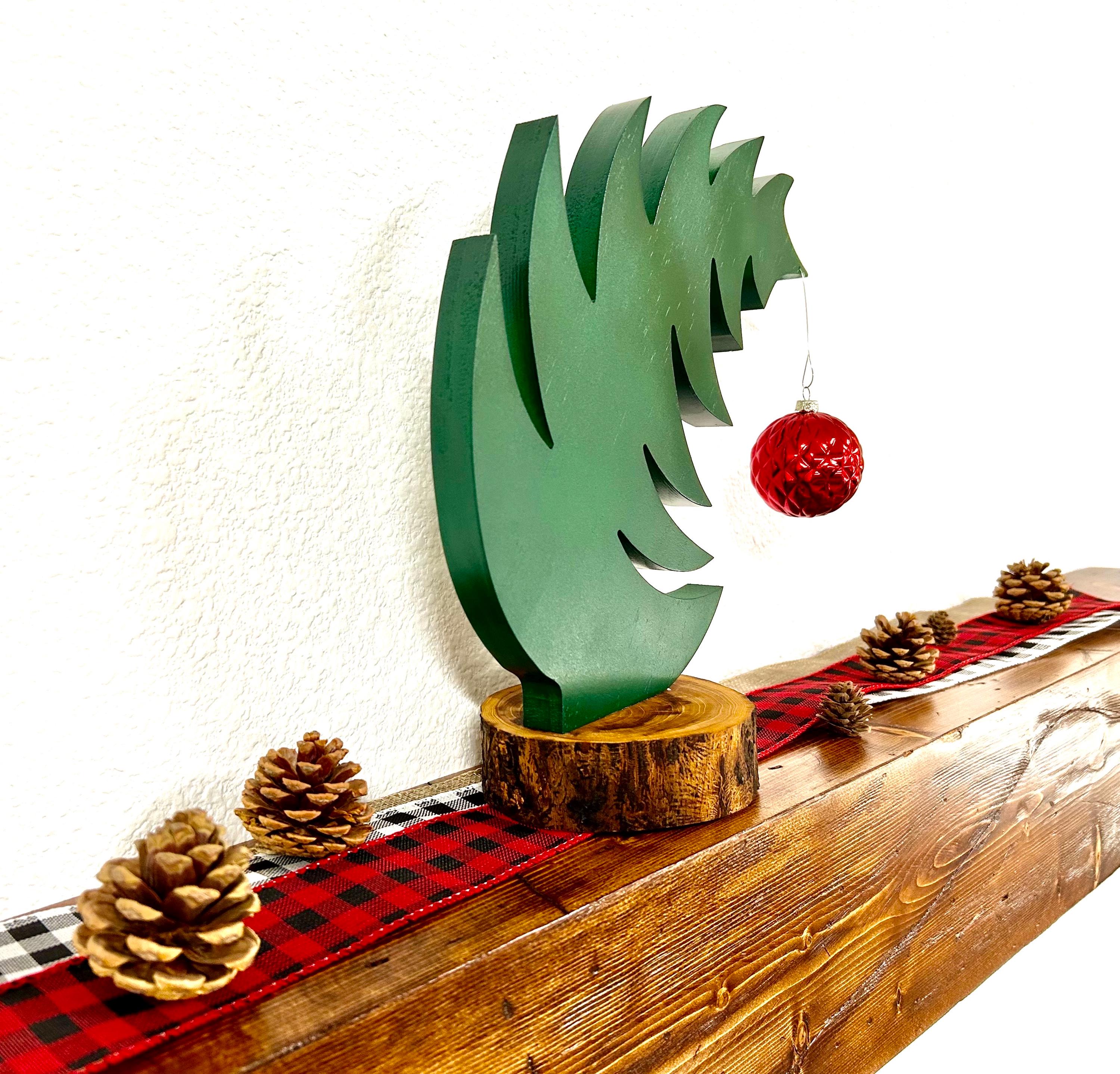 Large Leaning Grinch Style Christmas Tree, Live Edge Tree Trunk Base ...