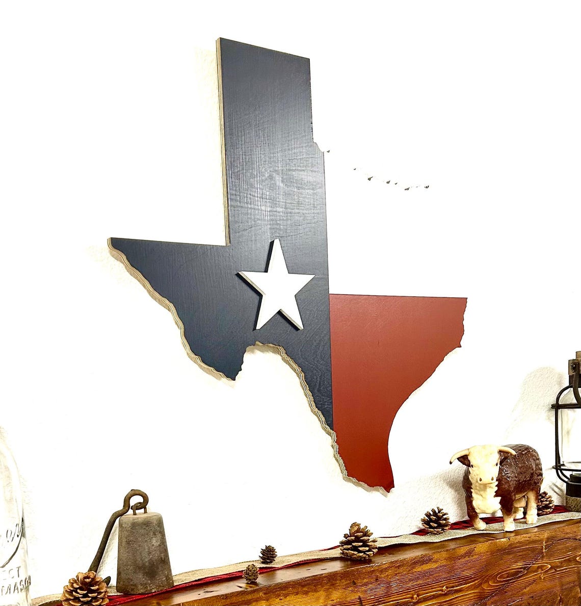 Wooden State of Texas Map Cutout Stained in Lone Star State Flag Colors ...