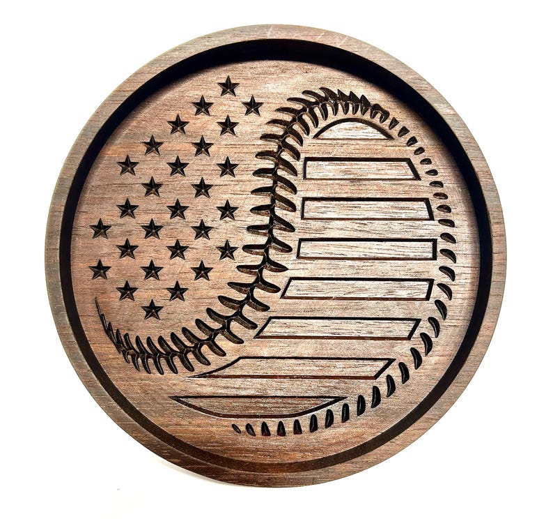 Walnut Valet Tray for Baseball Fan, EDC Tray, American Flag Baseball ...