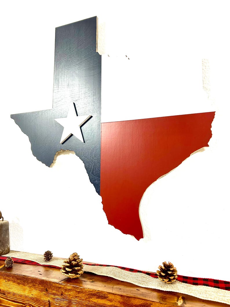 Wooden State of Texas Map Cutout Stained in Lone Star State Flag Colors ...