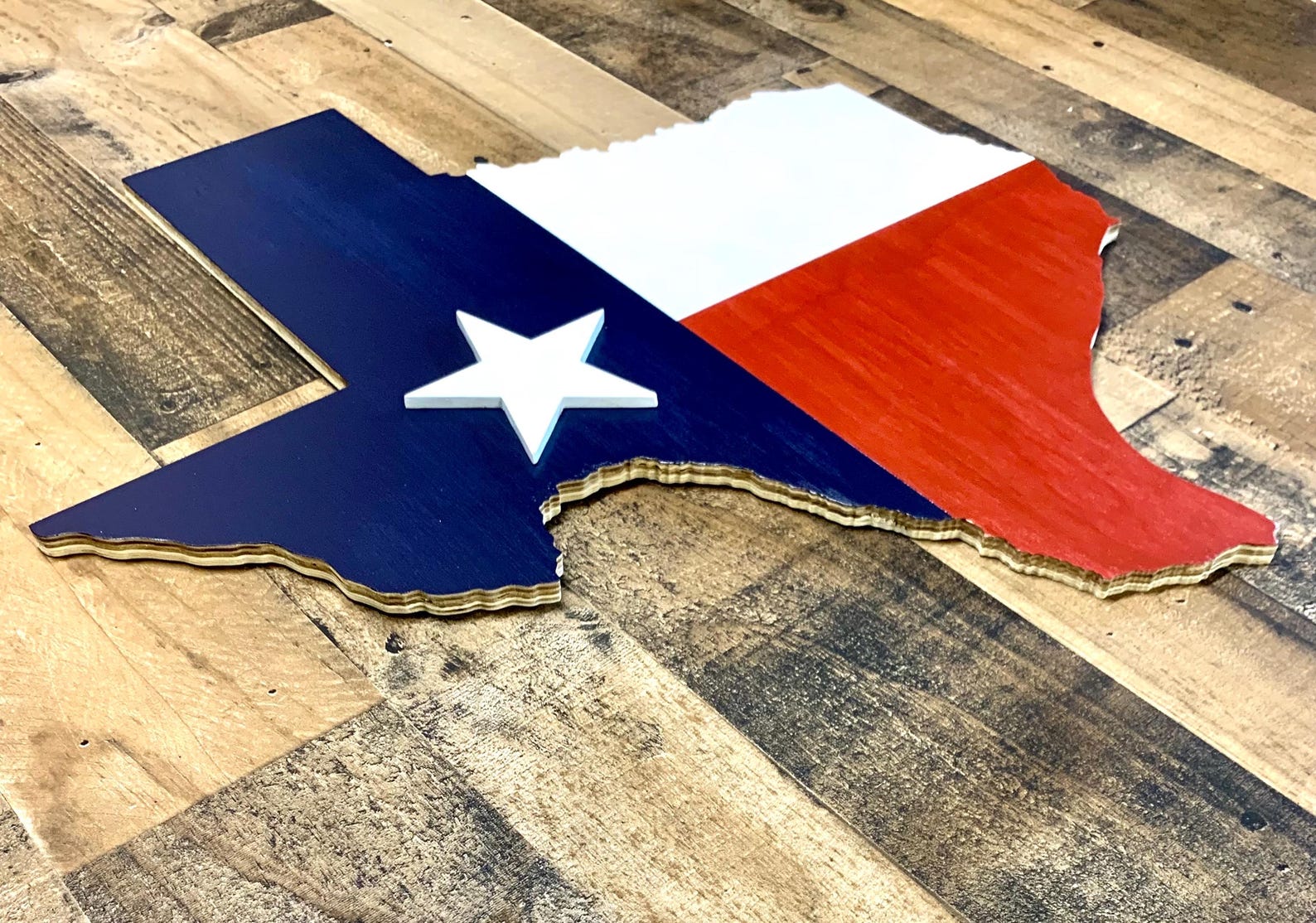 Wooden State of Texas Map Cutout Stained in Lone Star State Flag Colors ...