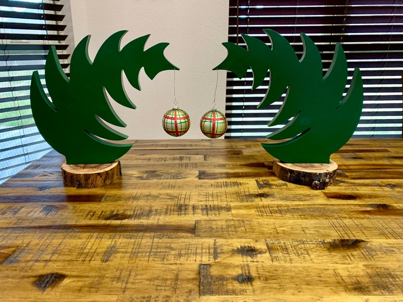 Large Leaning grinch Style Christmas Tree With Natural Tree Trunk Base ...