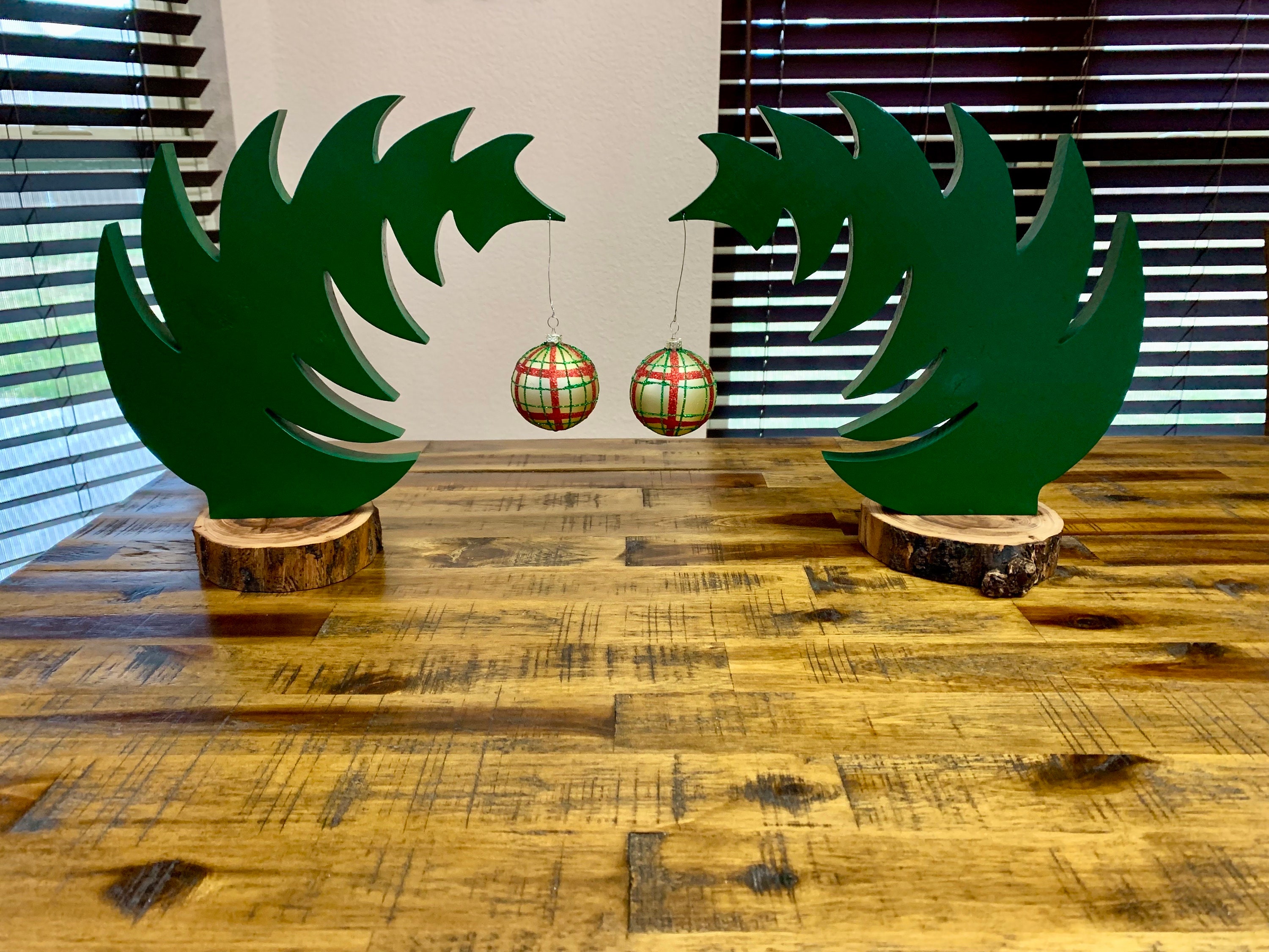 Large Leaning grinch Style Christmas Tree With Natural Tree Trunk Base ...