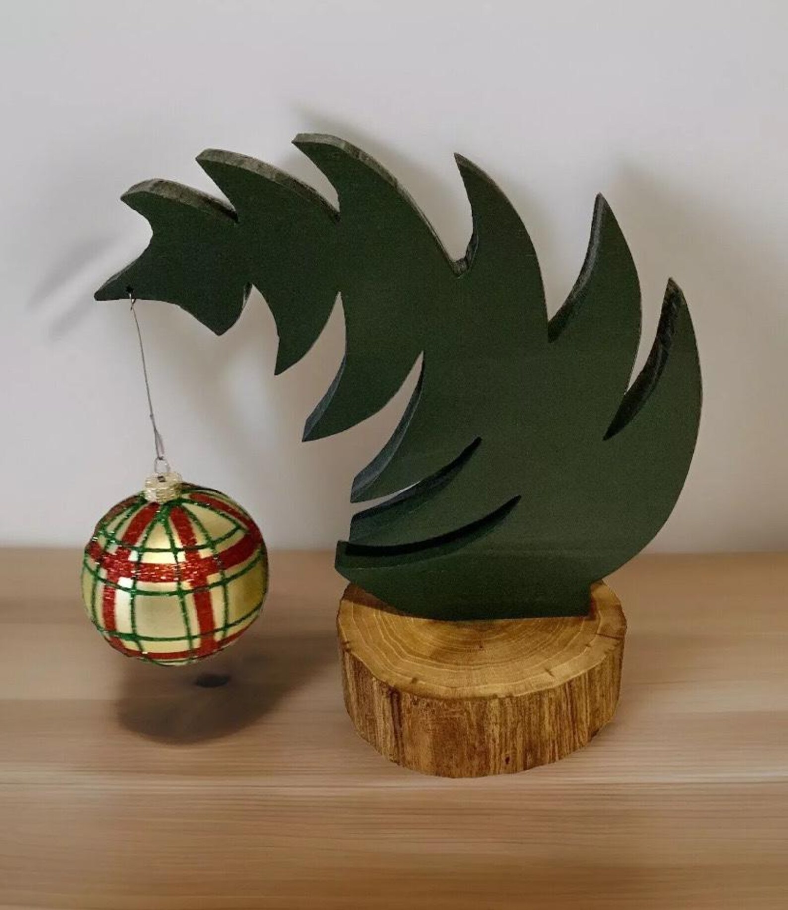 Small Leaning "grinch Style" Christmas Tree With Natural Tree Trunk ...