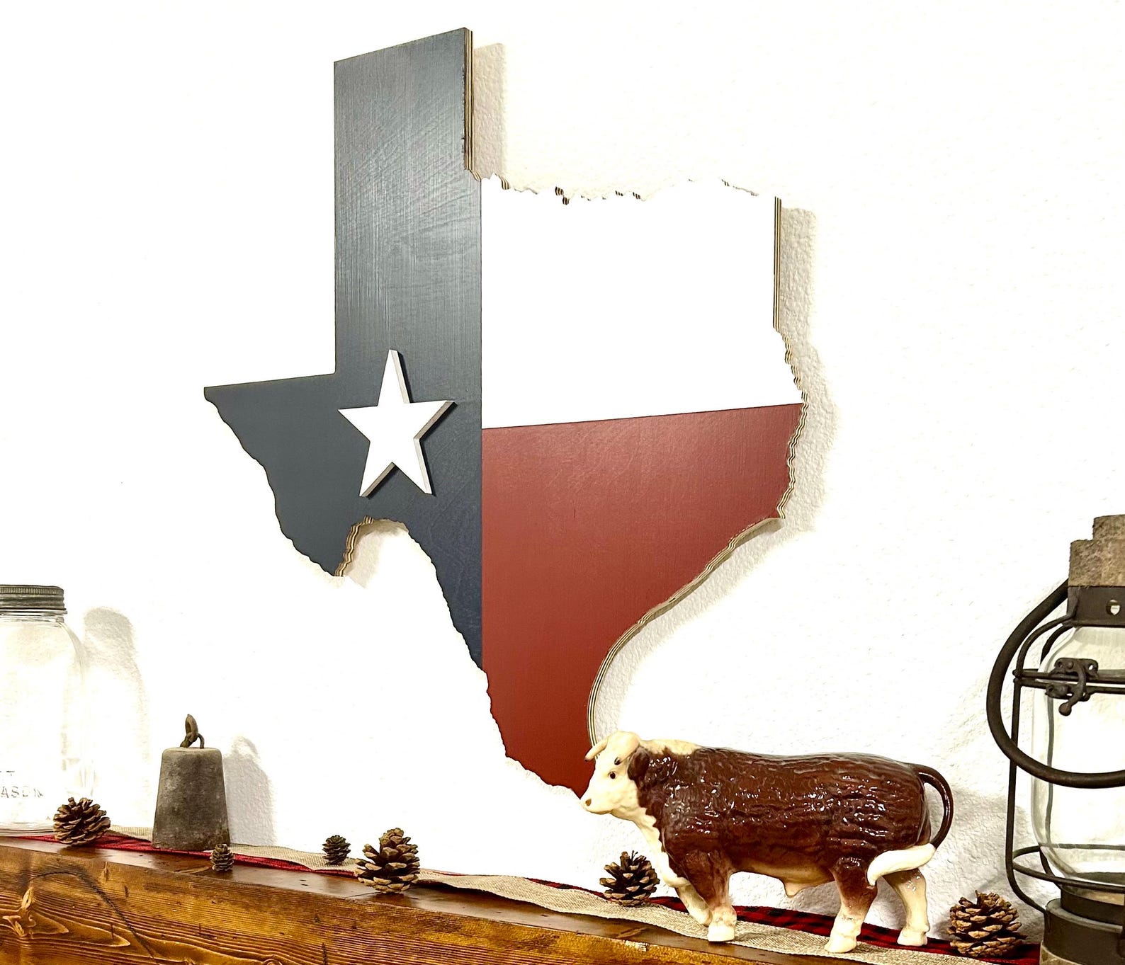 Wooden State of Texas Map Cutout Stained in Lone Star State Flag Colors ...