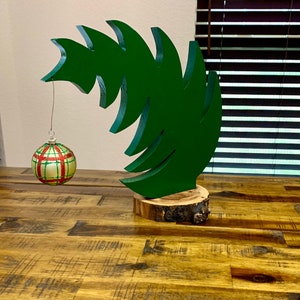 Large Leaning grinch Style Christmas Tree With Natural Tree Trunk Base ...