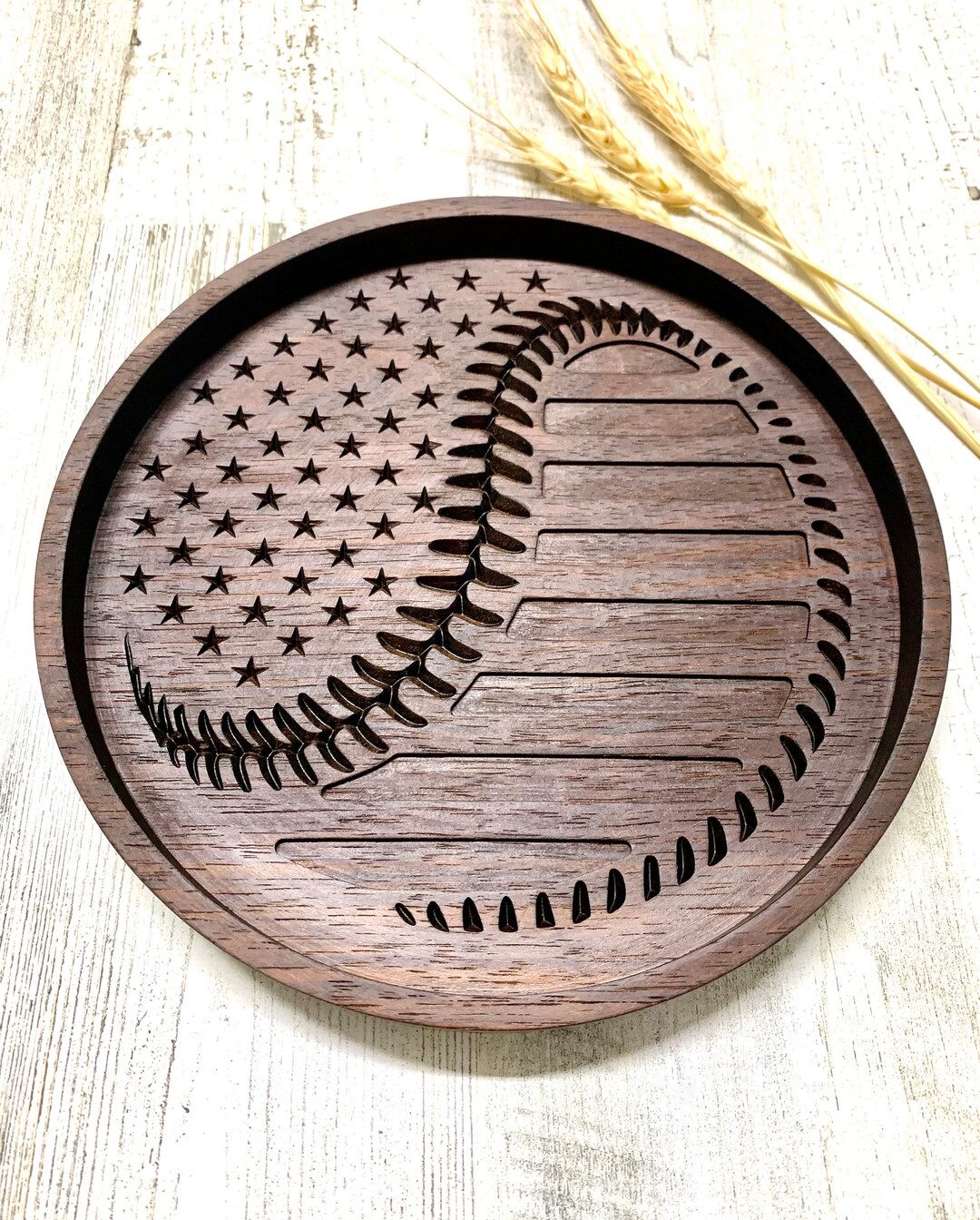 Walnut Baseball Valet Tray, American Flag Baseball Tray, Baseball Gift ...
