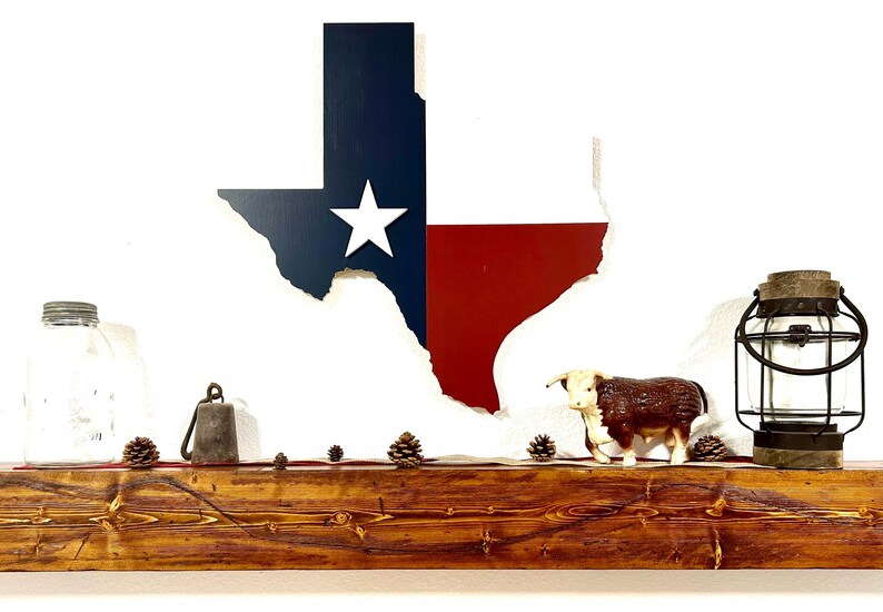 Wooden State of Texas Map Cutout Stained in Lone Star State Flag Colors ...