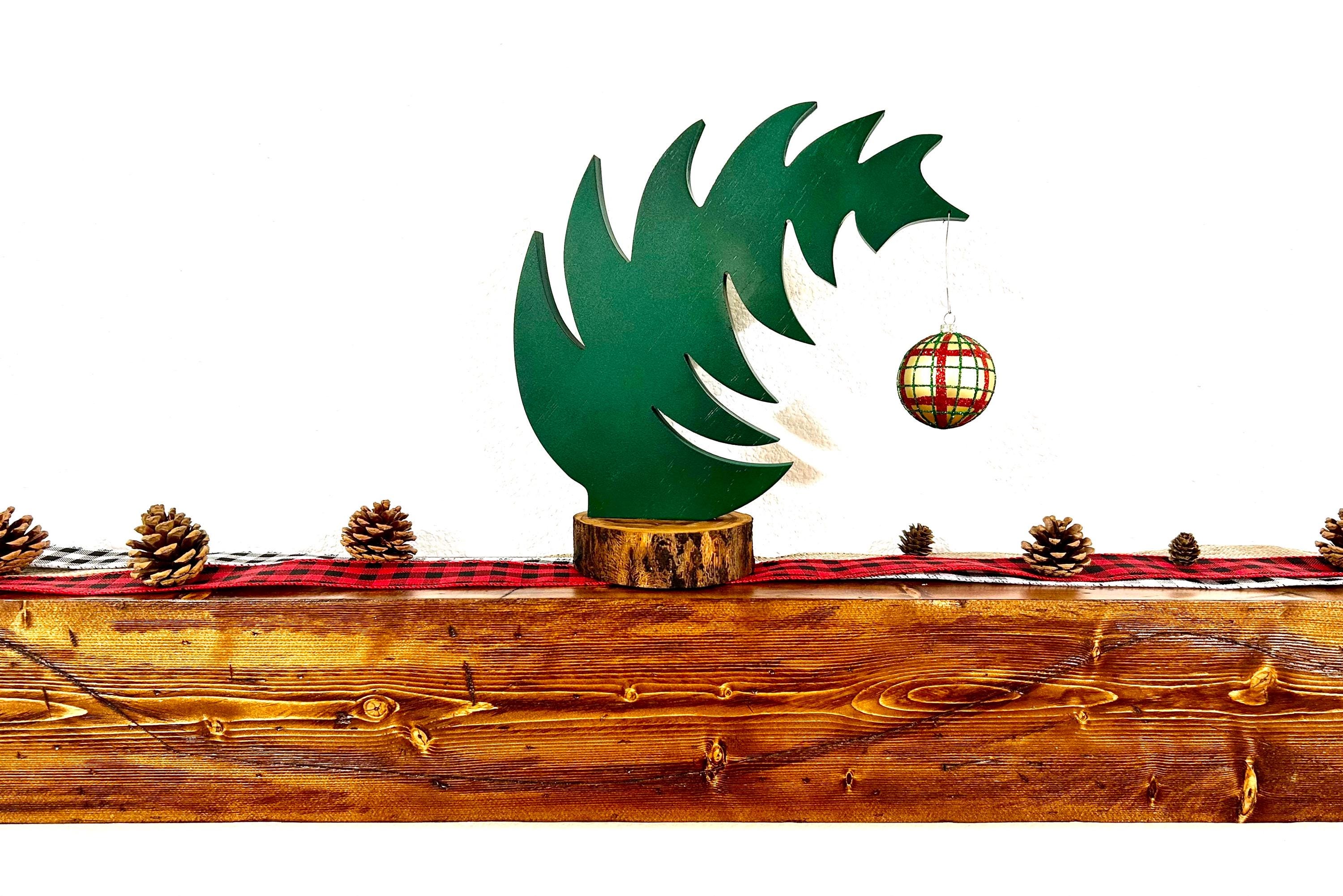 Large Leaning Grinch Style Christmas Tree, Live Edge Tree Trunk Base ...