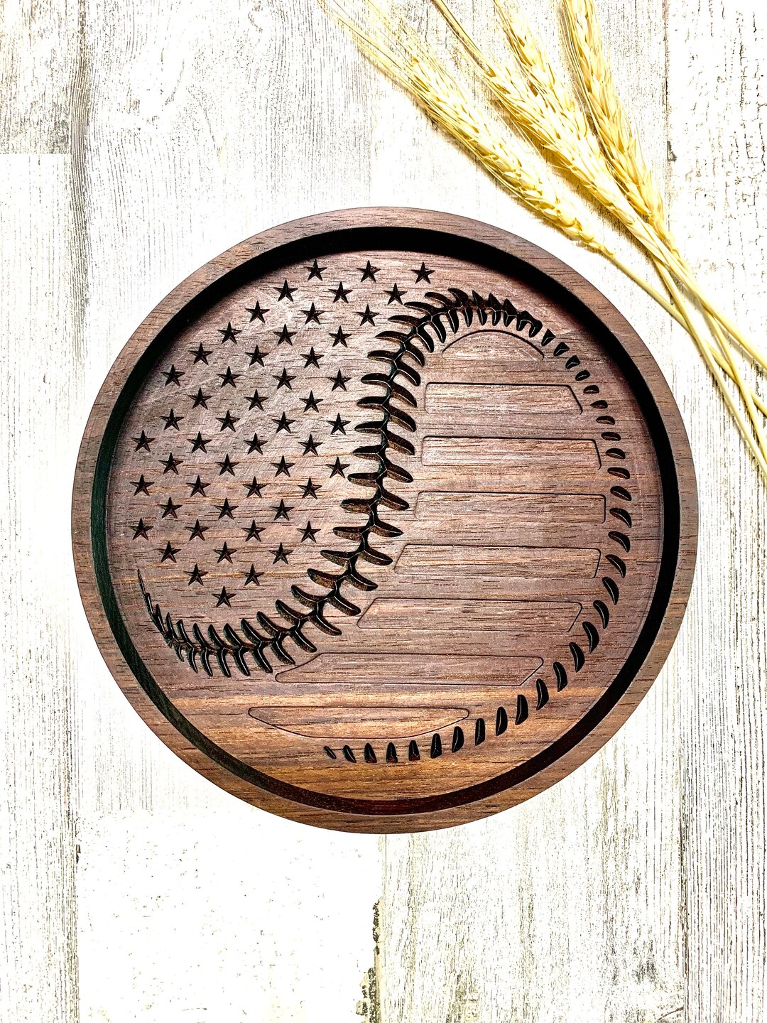 Walnut Baseball Valet Tray, American Flag Baseball Tray, Baseball Gift ...