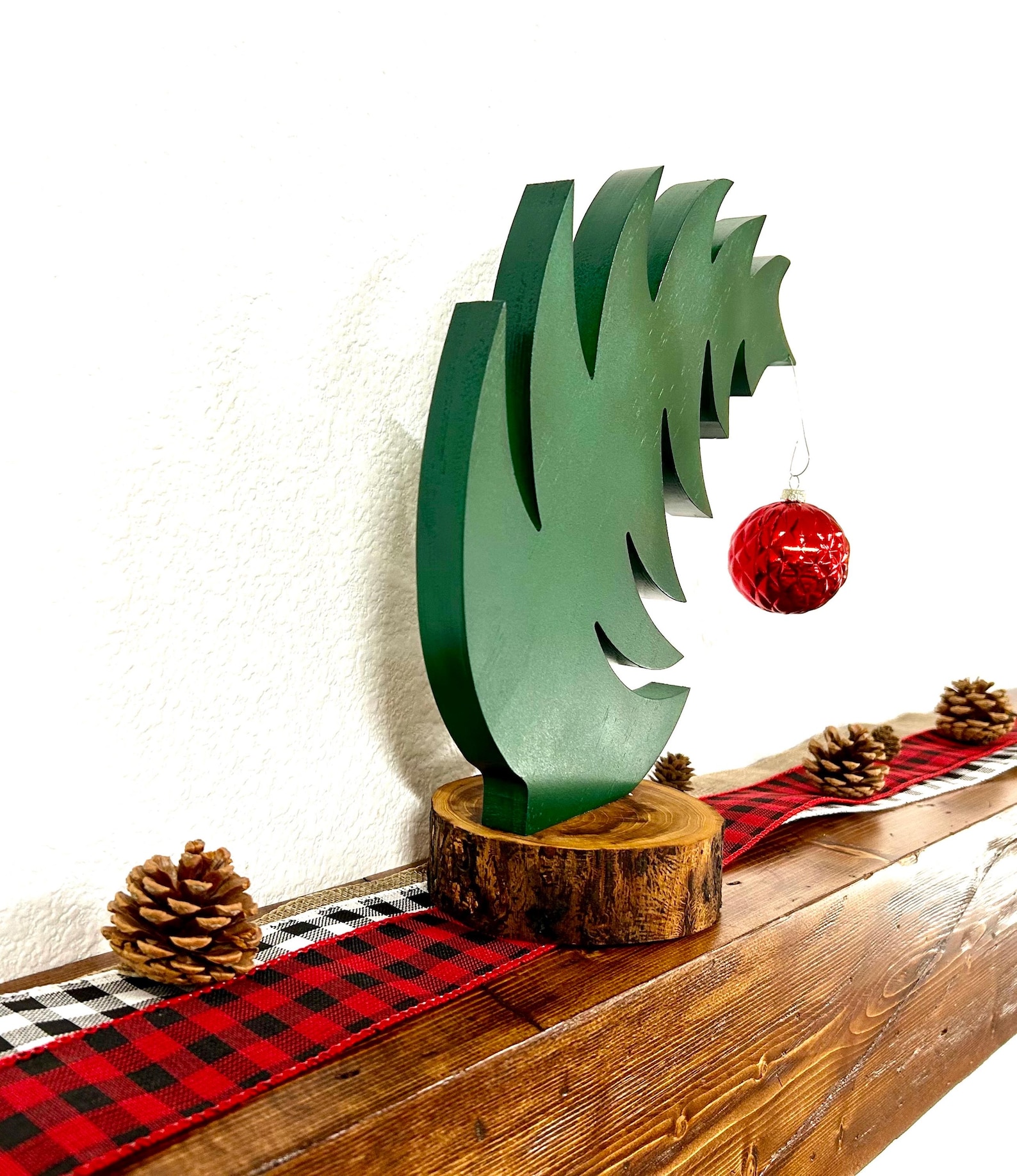 Large Leaning Grinch Style Christmas Tree, Live Edge Tree Trunk Base ...