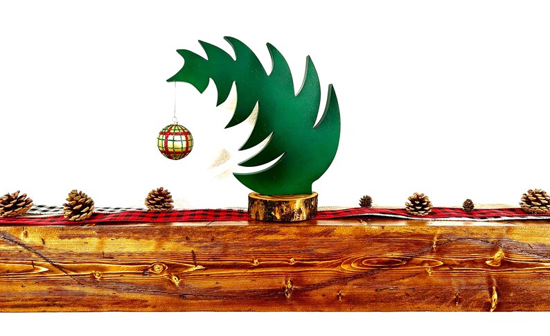Large Leaning Grinch Style Christmas Tree, Live Edge Tree Trunk Base ...