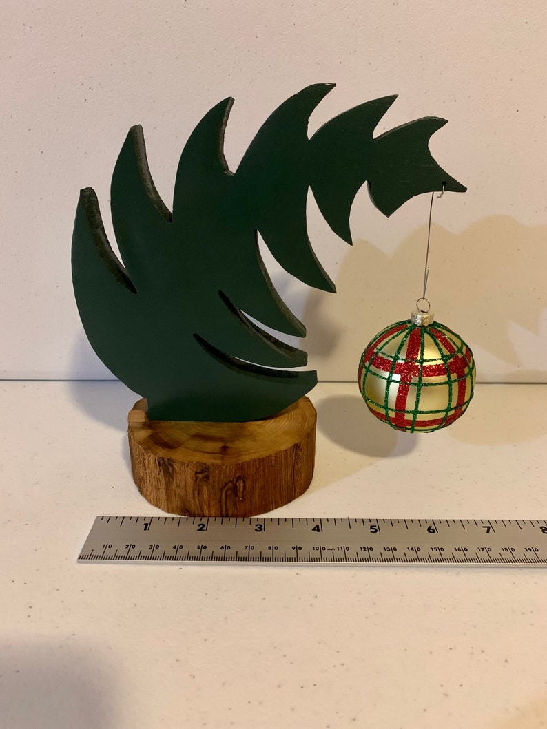 Small Leaning "grinch Style" Christmas Tree With Natural Tree Trunk ...