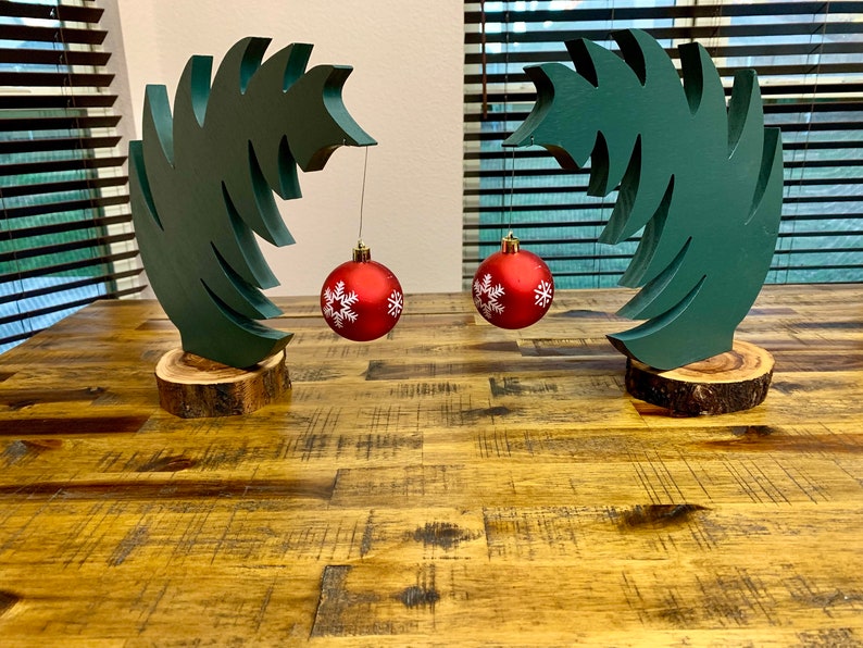 Large Leaning grinch Style Christmas Tree With Natural Tree Trunk Base ...