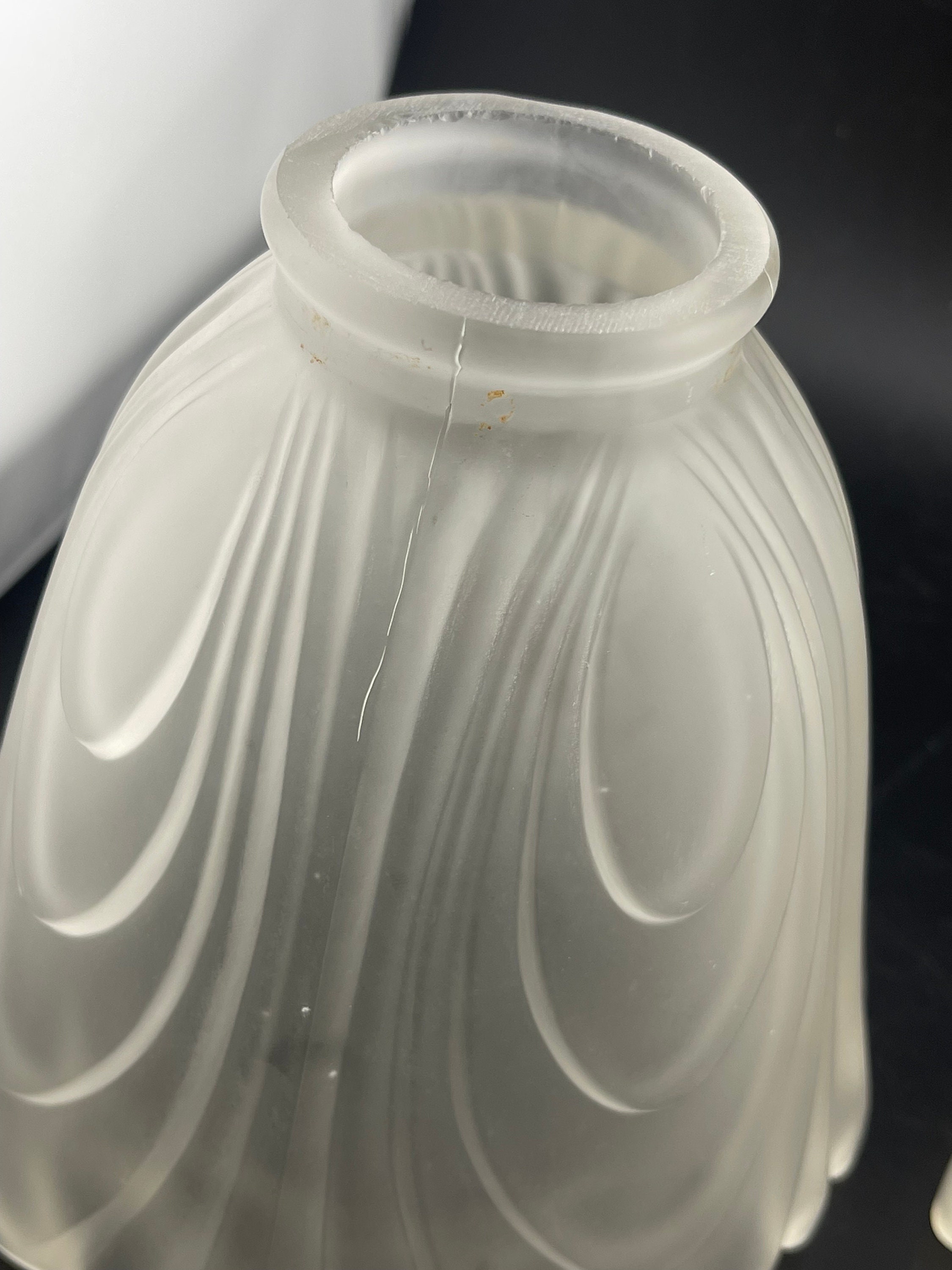 Set 2 Vtg Victorian Art Deco Frosted Glass Lamp Shade Scalloped Drape 2 ...