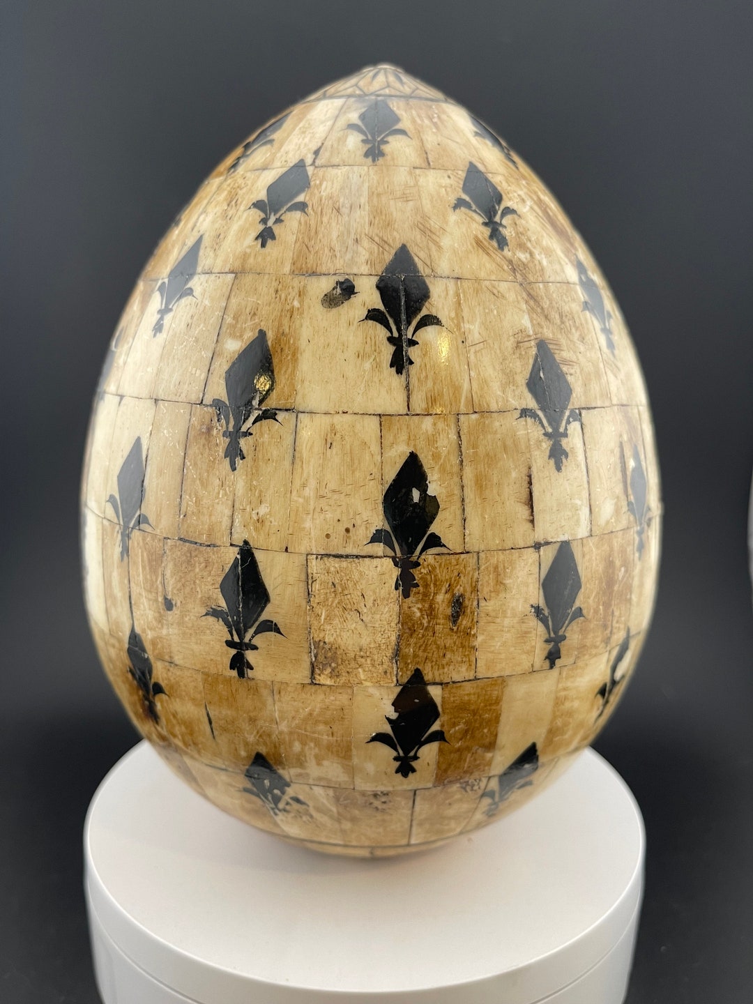 Large Decorative Painted Bone Egg Sculpture With Fleur De Lis Design - Etsy