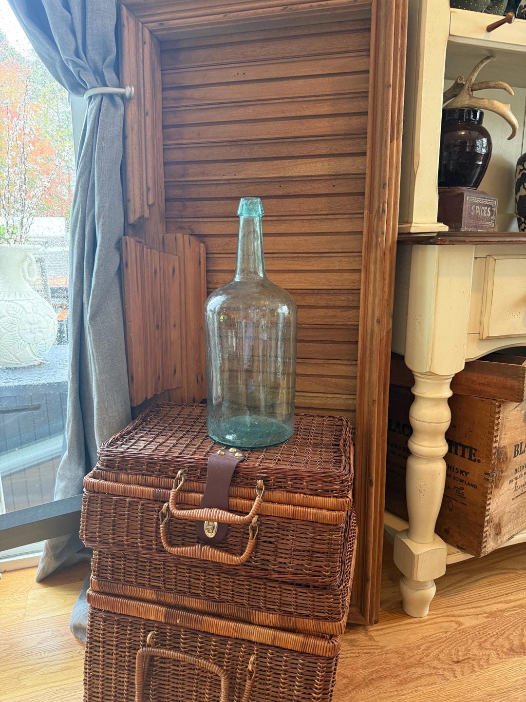 Antique Aqua Demijohn Bottle Blue Glass - Etsy