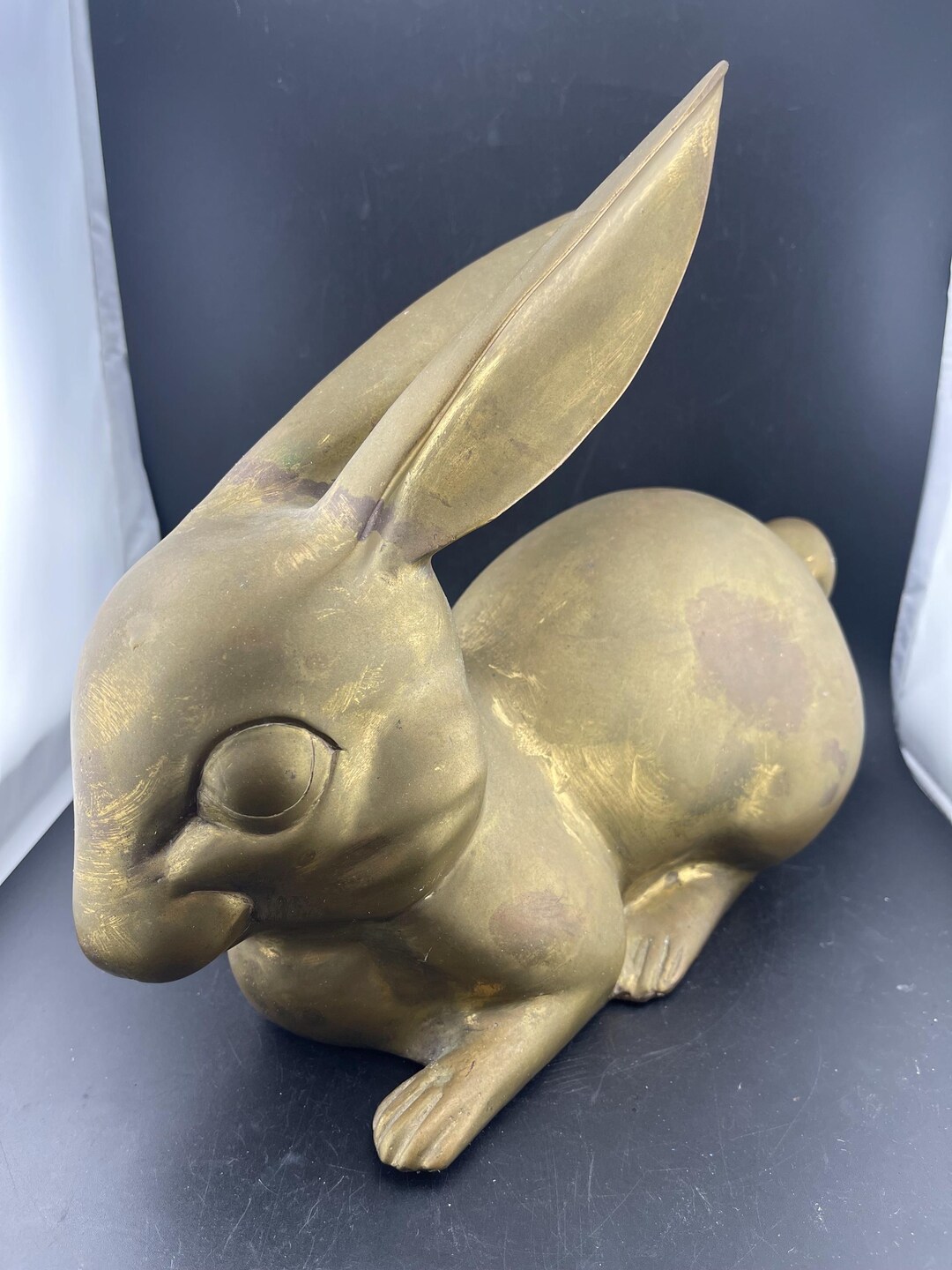 Large Vintage Brass Bunny Rabbit Figurine Art 7.5lbs Gold Animal Decor ...