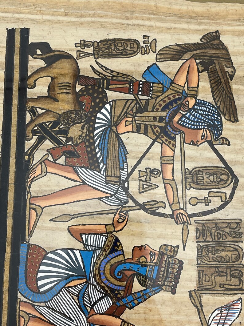 Egyptian Painting on Papyrus "tutankhamon Hunting Birds" Vintage Wooden ...