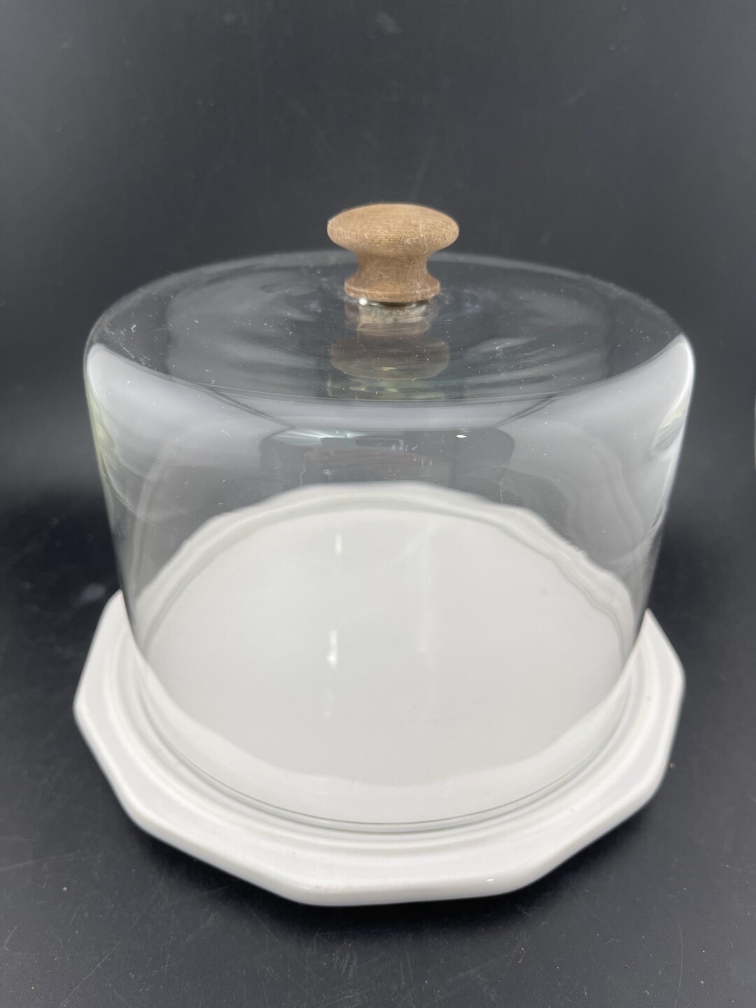Vintage Pfaltzgraff Small White Ceramic Cheese Plate With Glass Dome ...