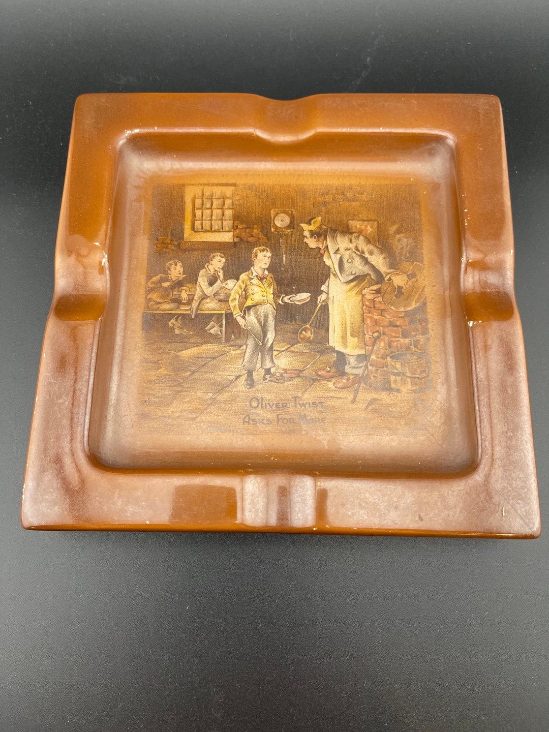 Vintage Ashtray Oliver Twist Scene Brown Charles Dickens, Literature ...
