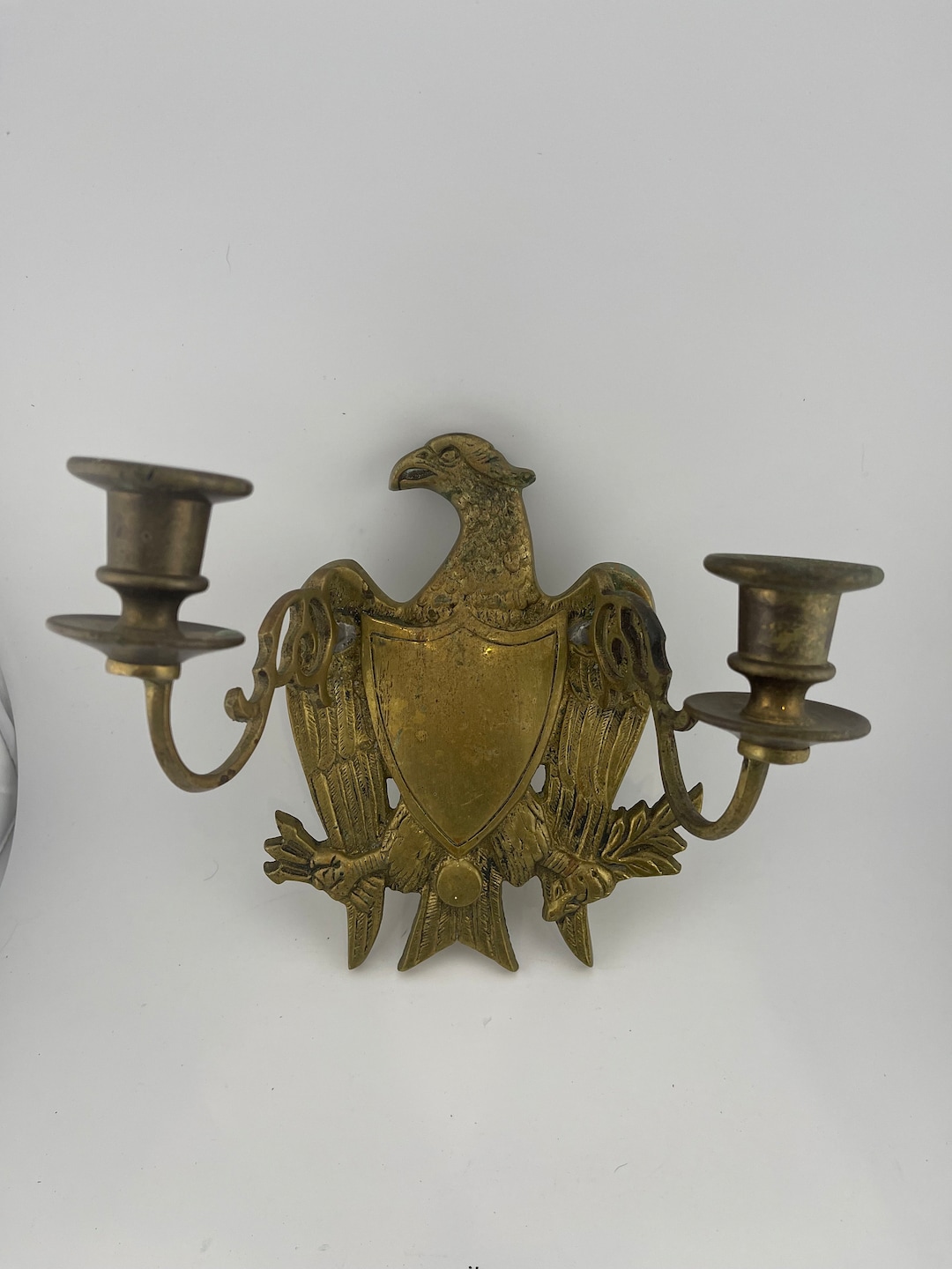 Vintage Brass American Eagle With Shield Double Metal Taper Candle ...