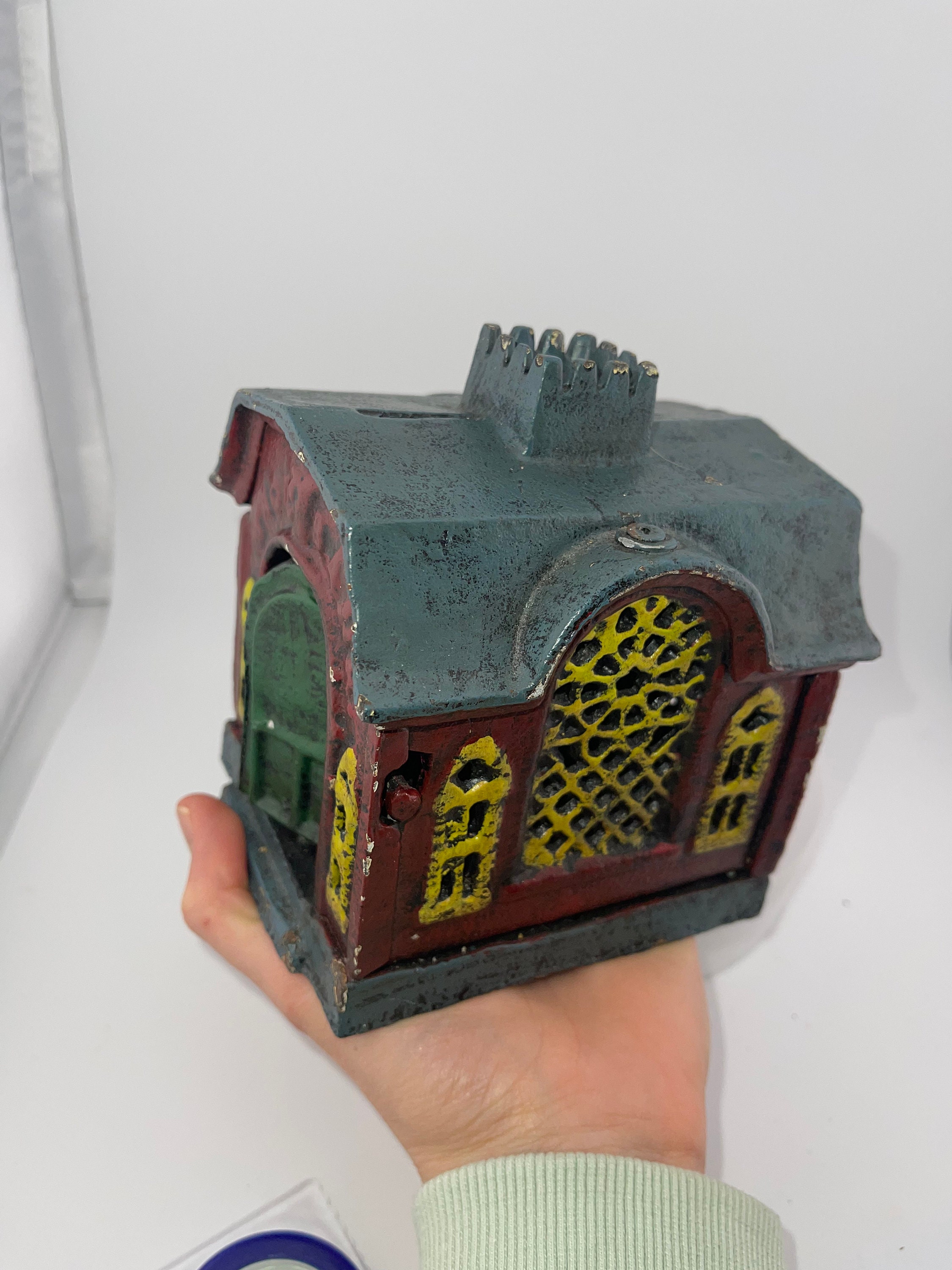 Vintage Magic Mechanical Bank Coin Piggy Bank Cast Iron Rotating Door ...