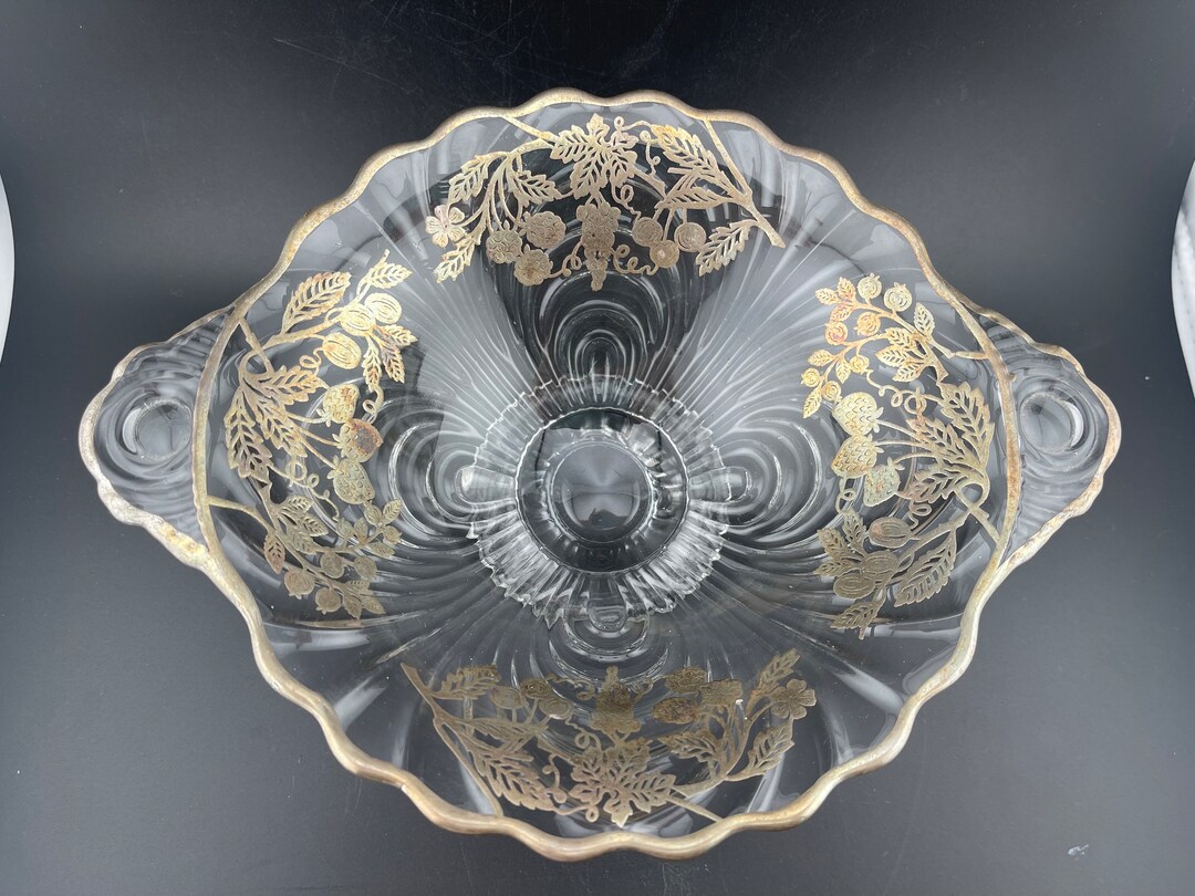 Vintage Cambridge Caprice Silver Overlay Footed Bowl Strawberry Berry ...