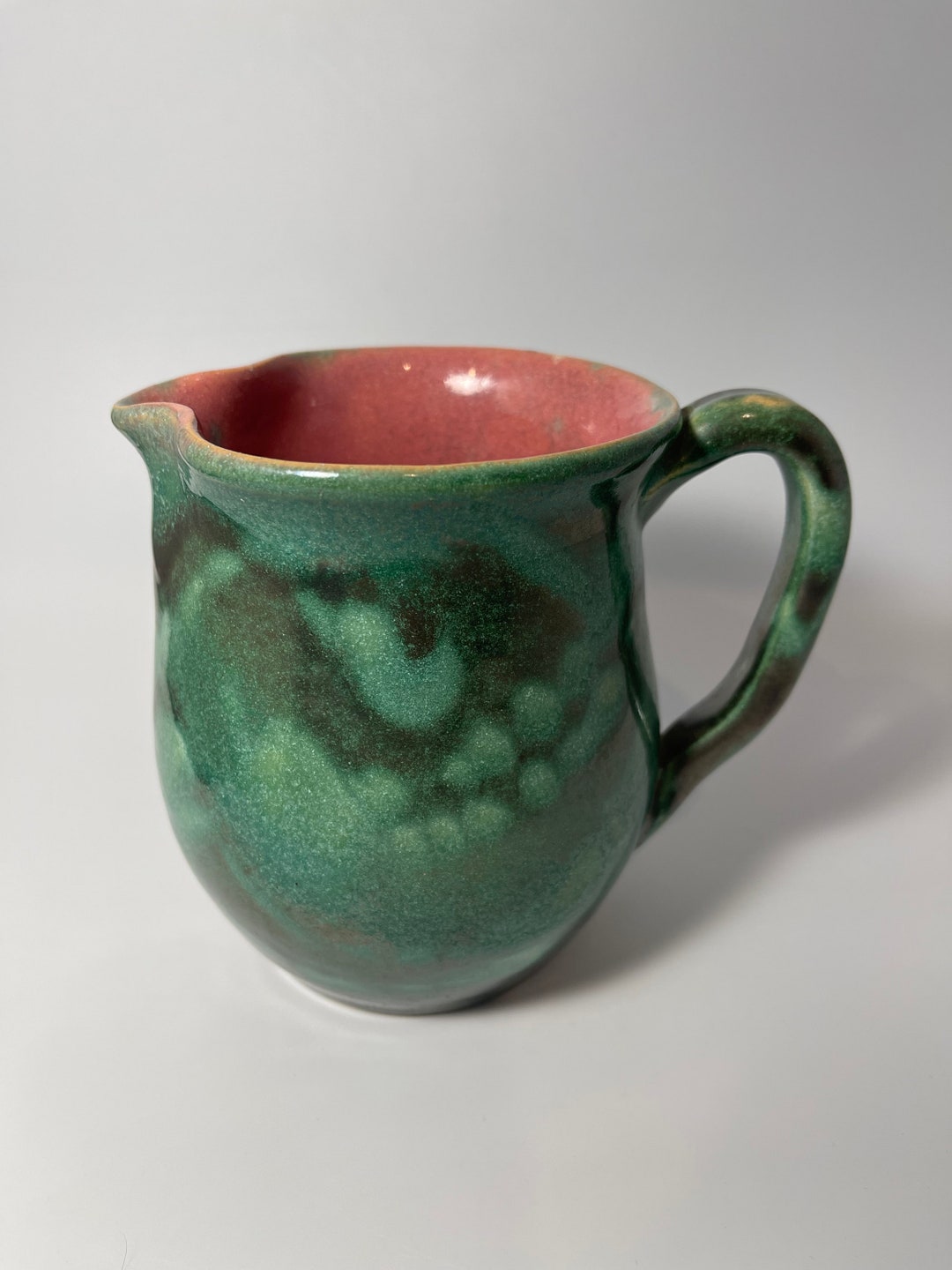 Handmade Vintage Watermelon Colored Pitcher Green and Pink Pottery - Etsy