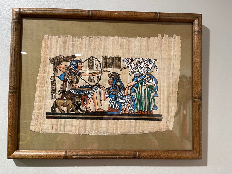 Egyptian Painting on Papyrus "tutankhamon Hunting Birds" Vintage Wooden ...