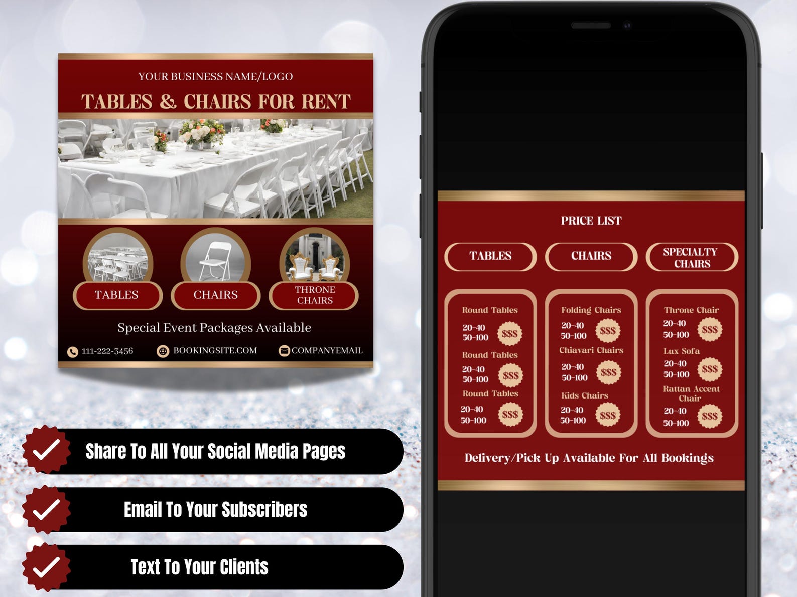 Tables and Chairs Rental Flyer Template: DIY Event Equipment (digital ...