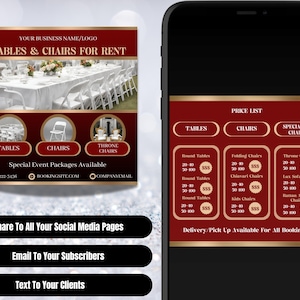 Tables and Chairs Rental Flyer Template: DIY Event Equipment (digital ...