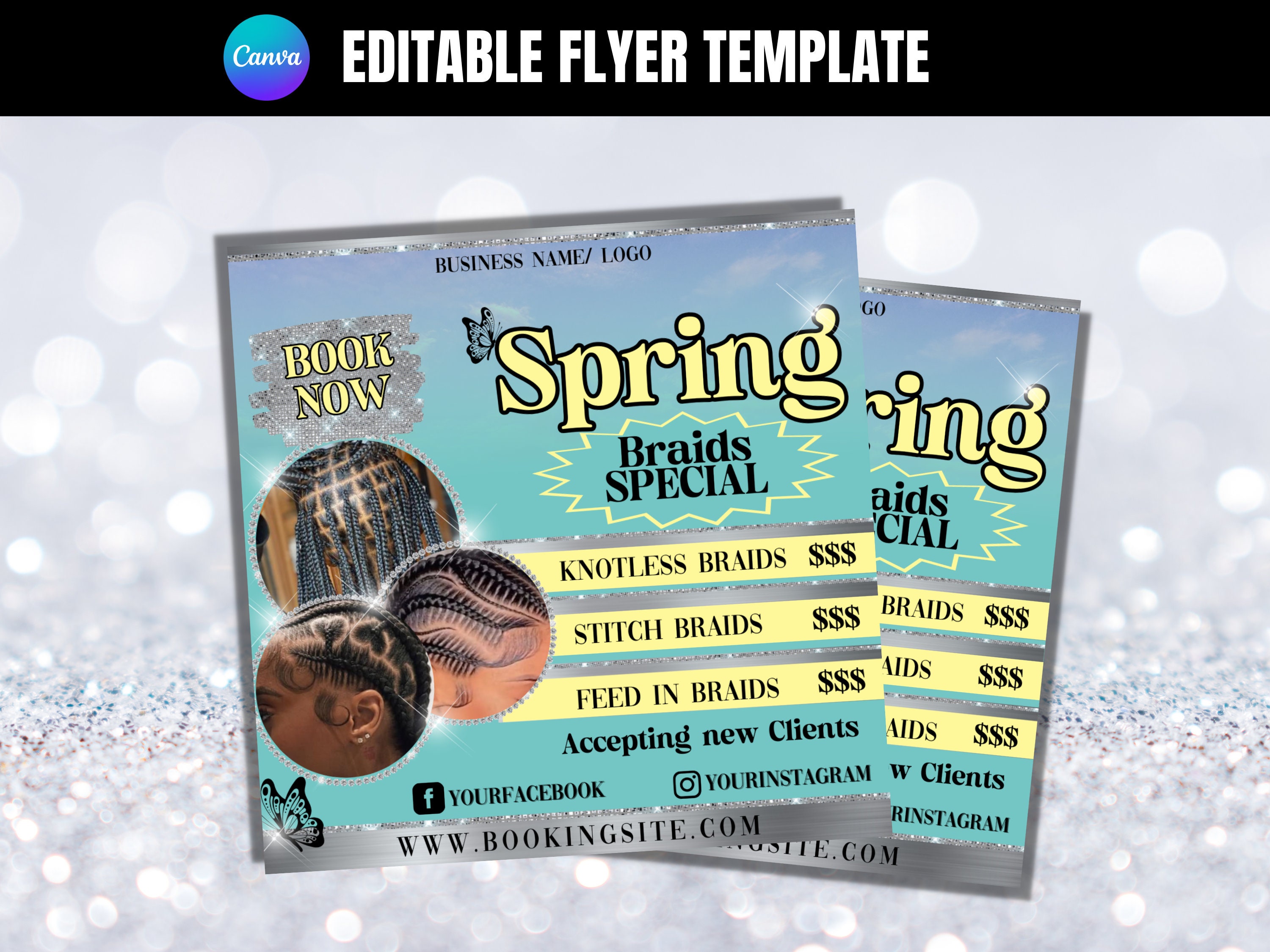Spring Braids Flyer, Knotless Braids Flyer, Braids Special,braids Flyer ...