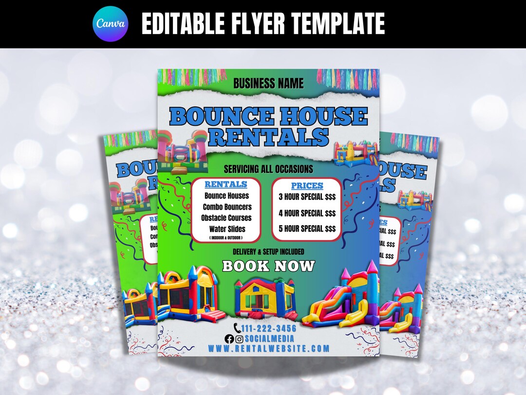 DIY Bounce House Rental Flyer Template, Moon Bounce Rental Flyer, Party ...