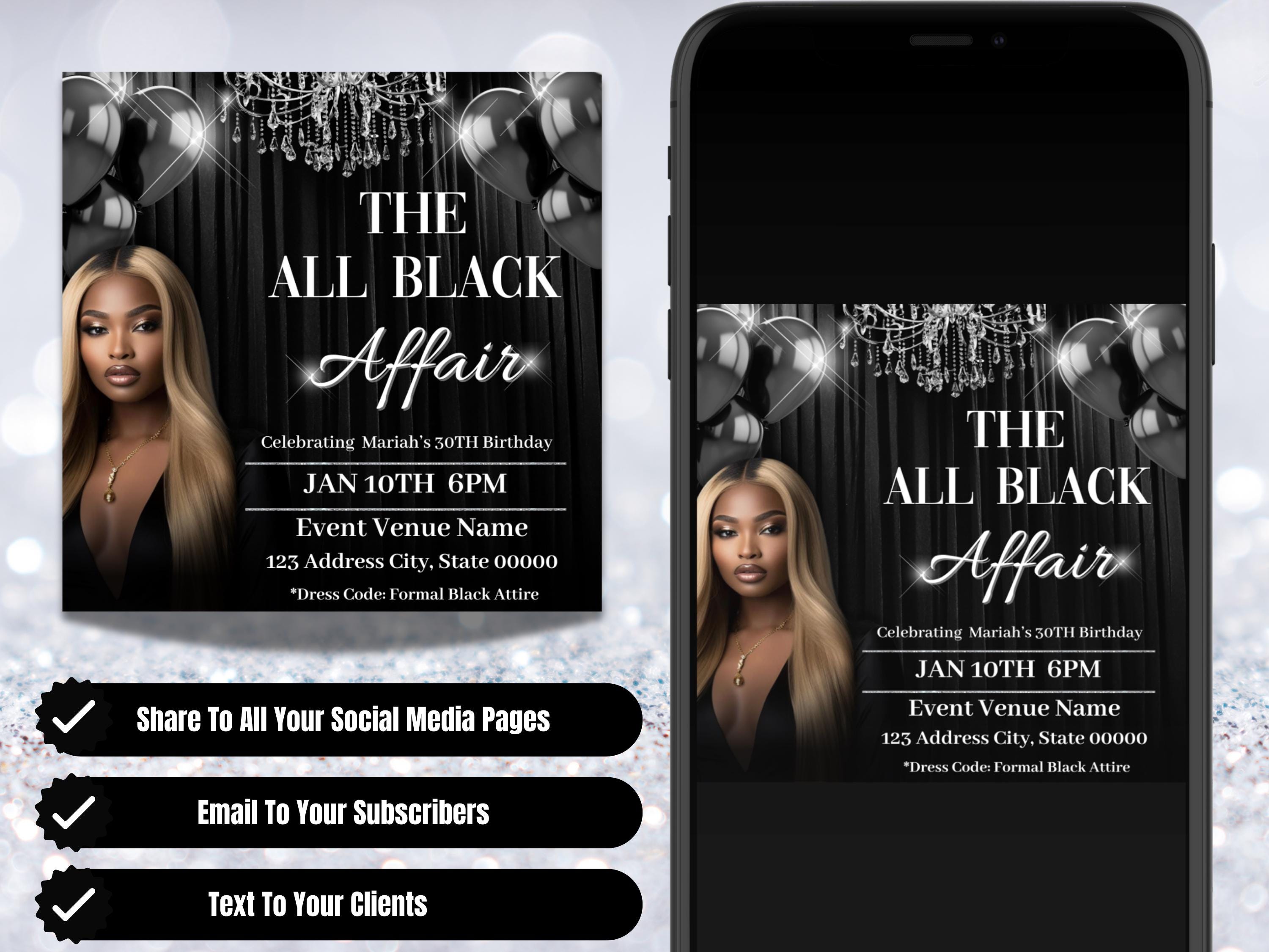 All Black Affair Flyer Template: Editable Birthday Party Invitation ...