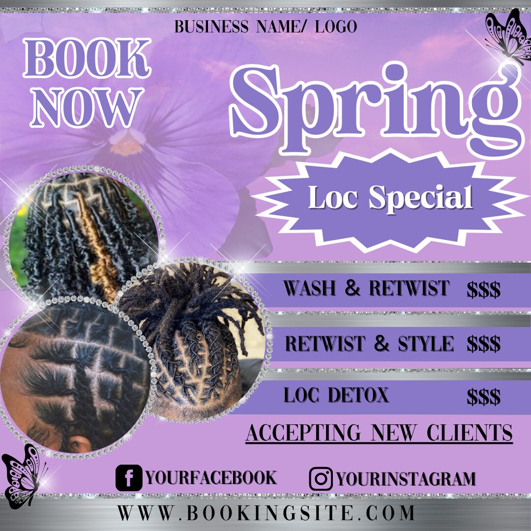 Spring Loc Flyer, Loc Flyer Template, Retwist Flyer, Loc and Retwist Flyer, Loctitian Flyer ...